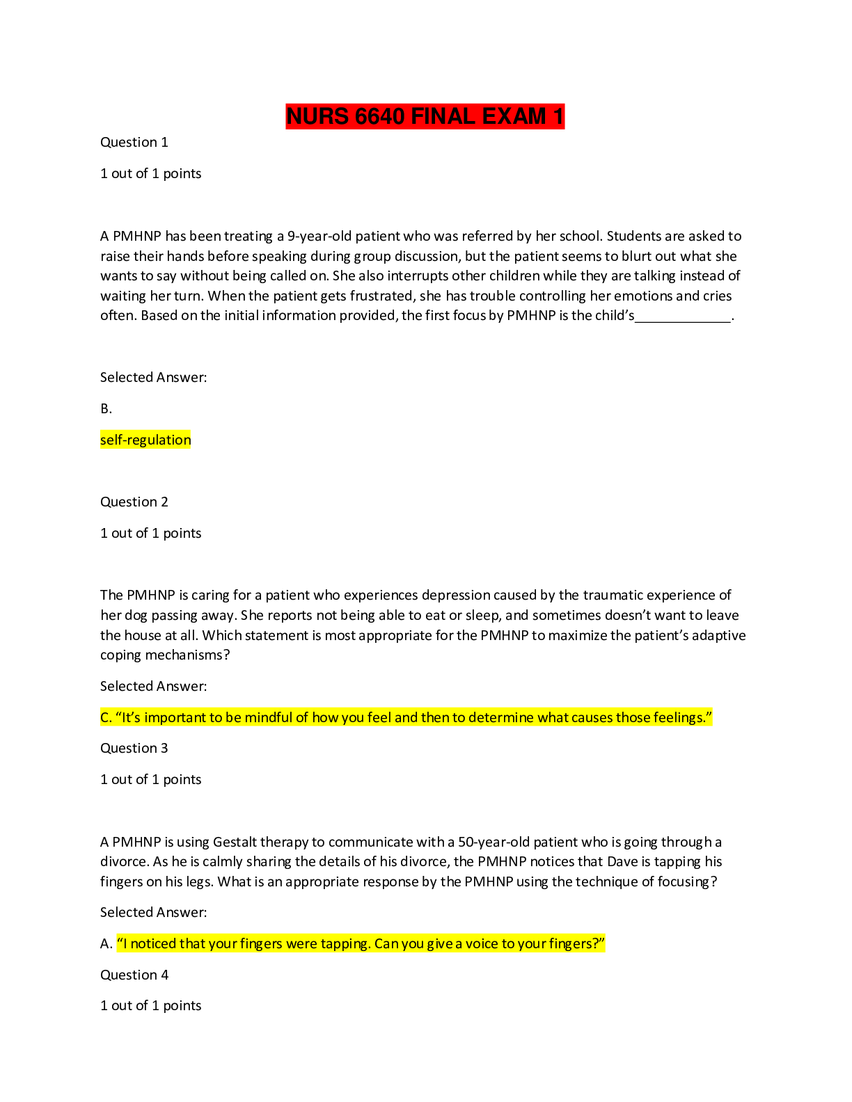 NURS 6640 FINAL EXAM 1, 2 & 3 - Scholarfriends