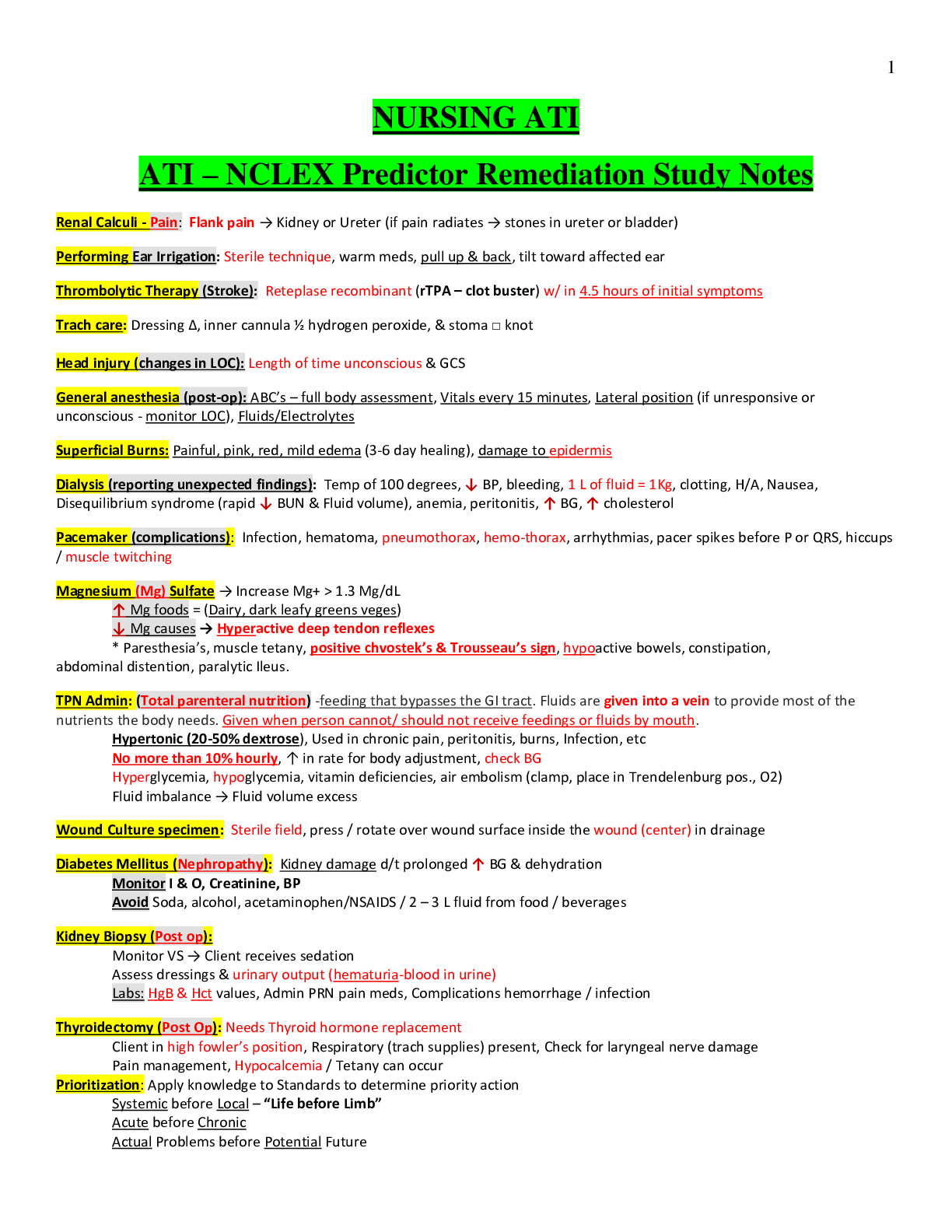 NURSING ATI ATI – NCLEX Predictor Remediation Study Notes ...