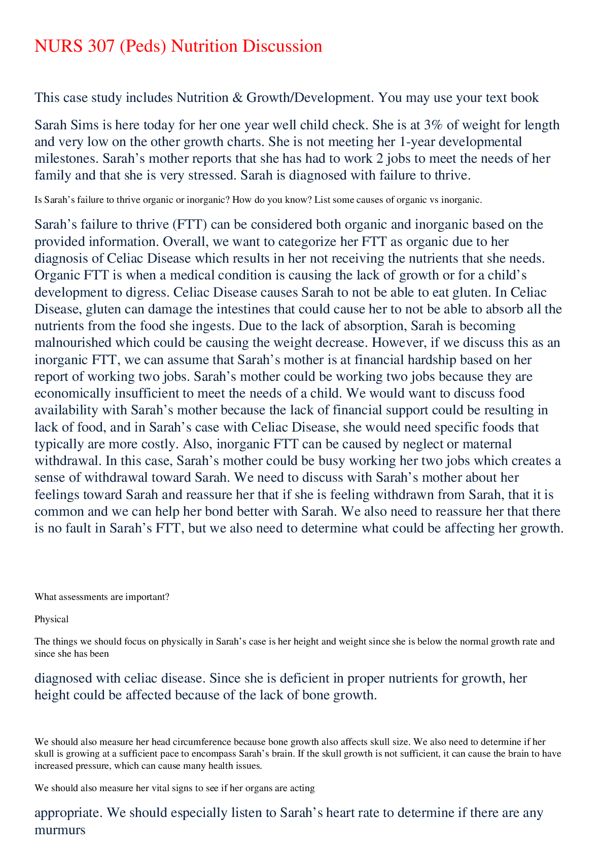 NURS 307 (Peds) Nutrition Discussion,100% CORRECT - Scholarfriends