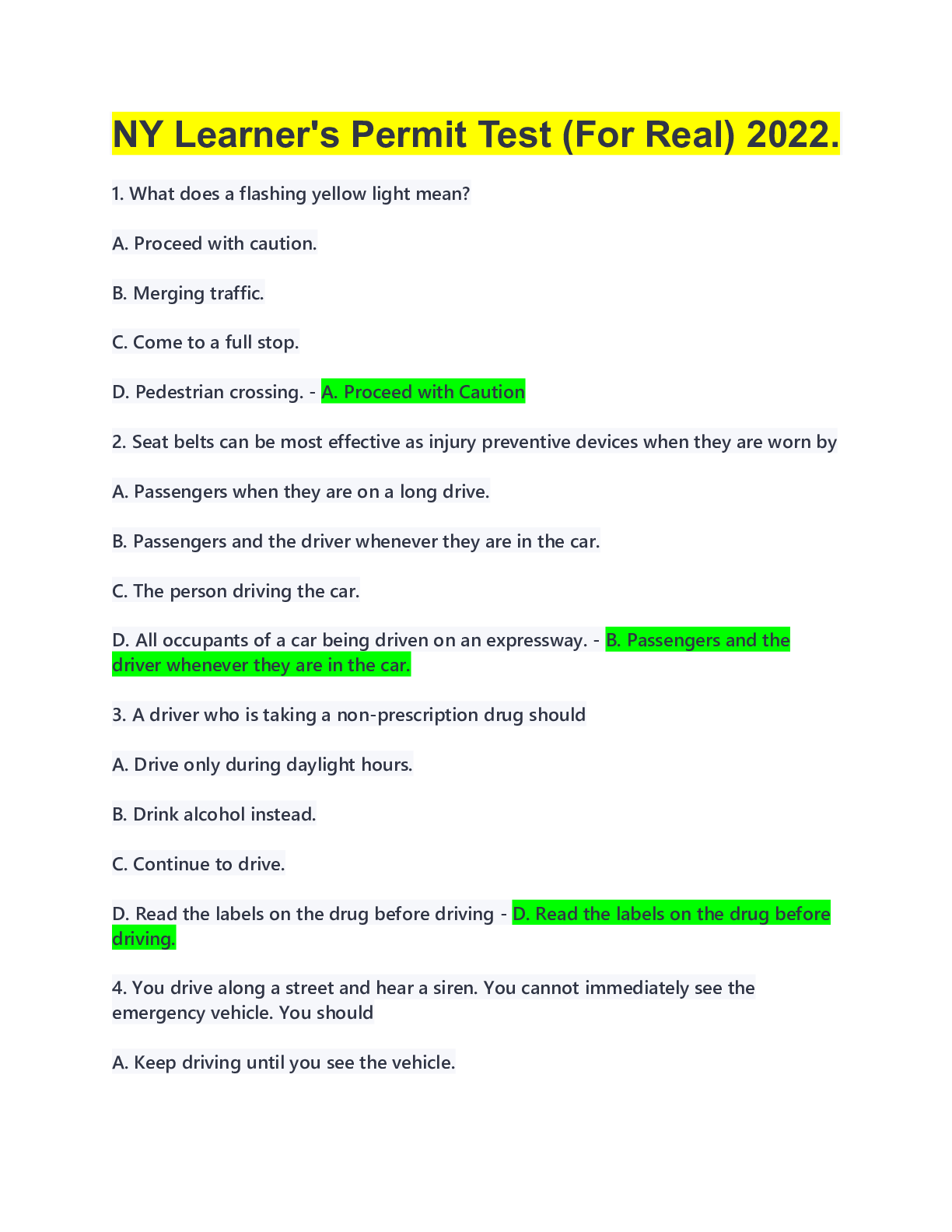 NEW YORK/ NY Learner's Permit Test (For Real) 2022. - Scholarfriends