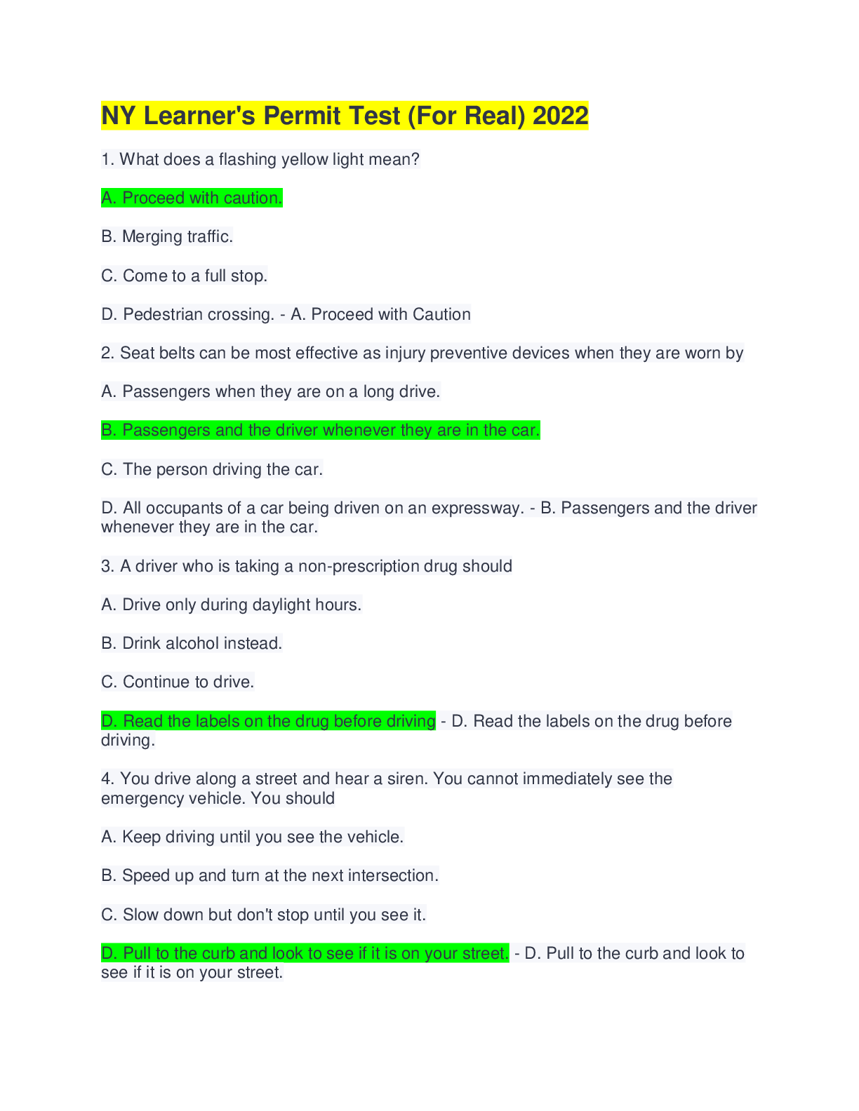 NY Learner's Permit Test (For Real) Latest . - Scholarfriends