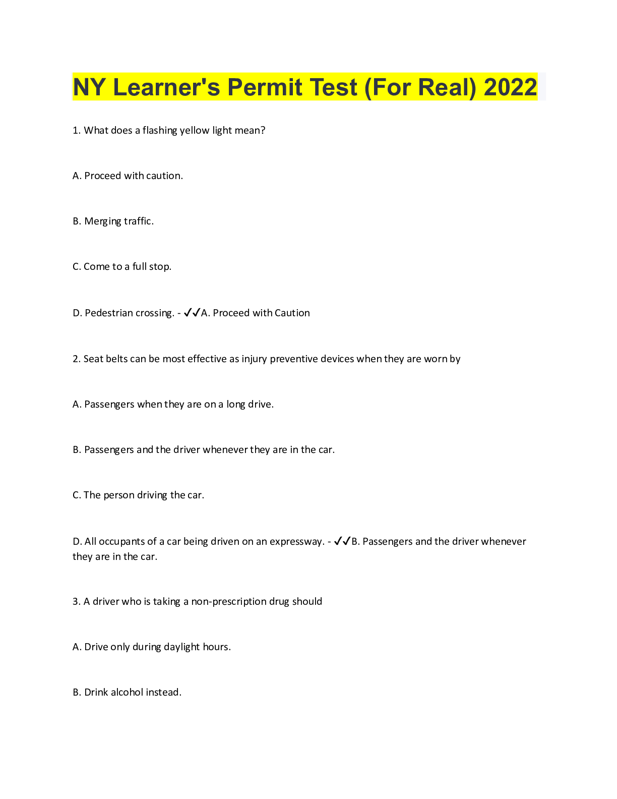 NY Learner's Permit Test (For Real) 2022 ( Questions with complete ...