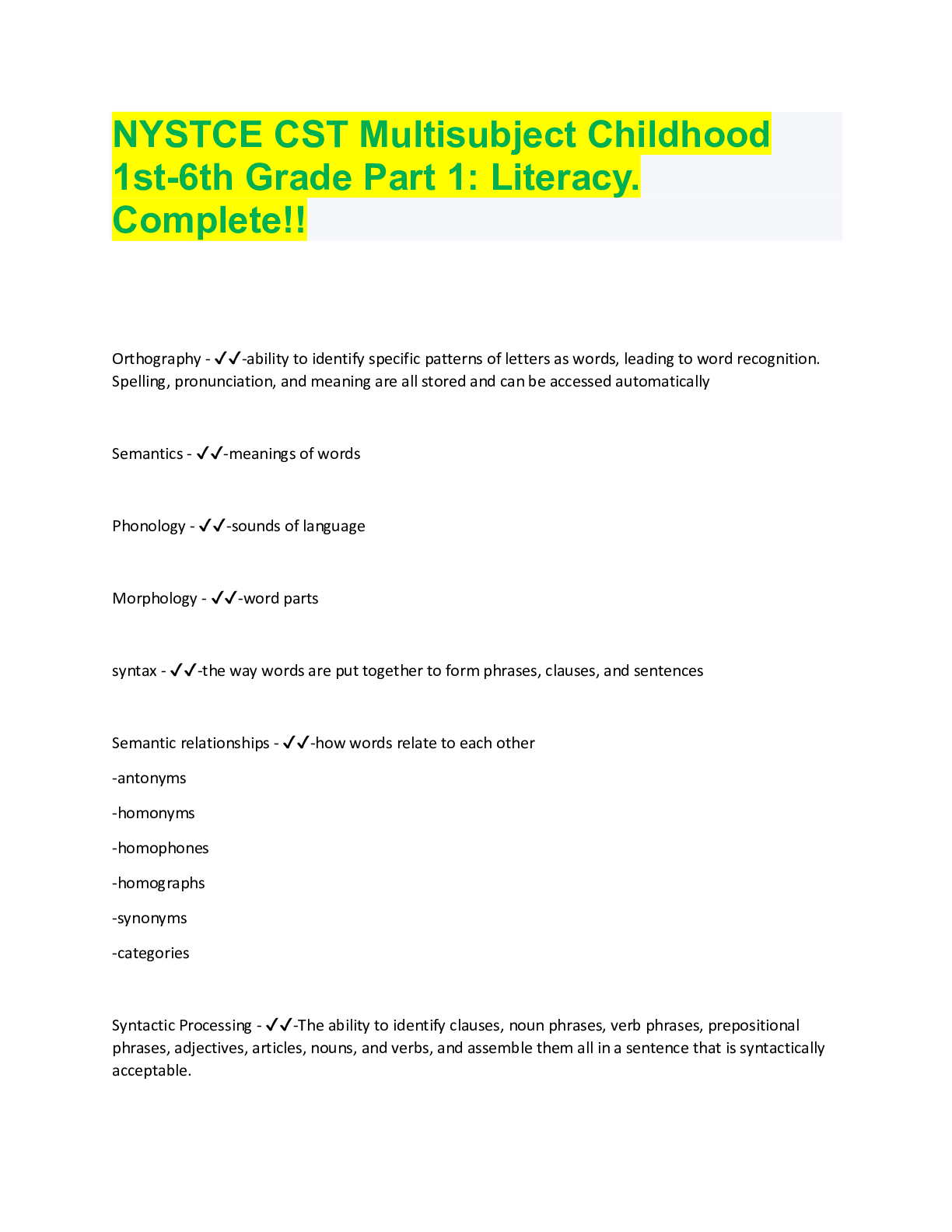 NYSTCE CST Multisubject Childhood 1st-6th Grade Part 1: Literacy ...