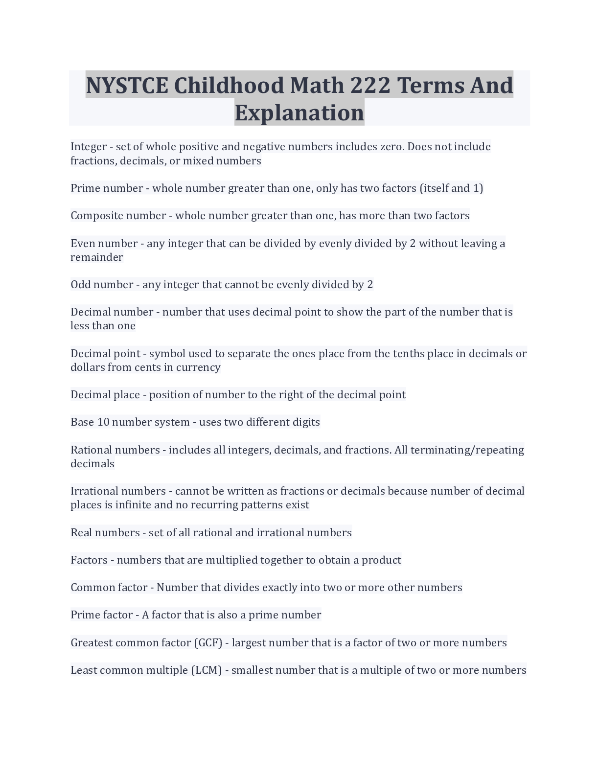 NYSTCE Childhood Math 222 Terms And Explanation - Scholarfriends