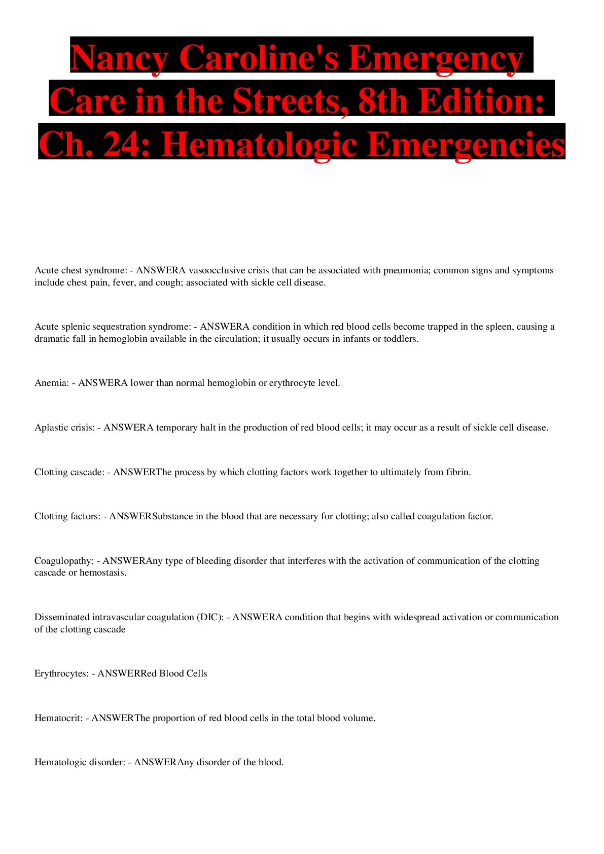 Nancy Caroline's Emergency Care in the Streets, 8th Edition: Ch. 24 ...