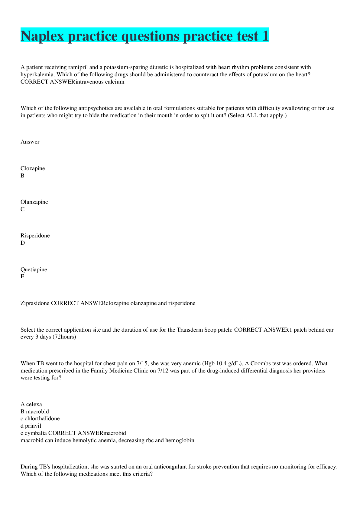 Naplex practice questions practice test 1 2022/2023 - Scholarfriends