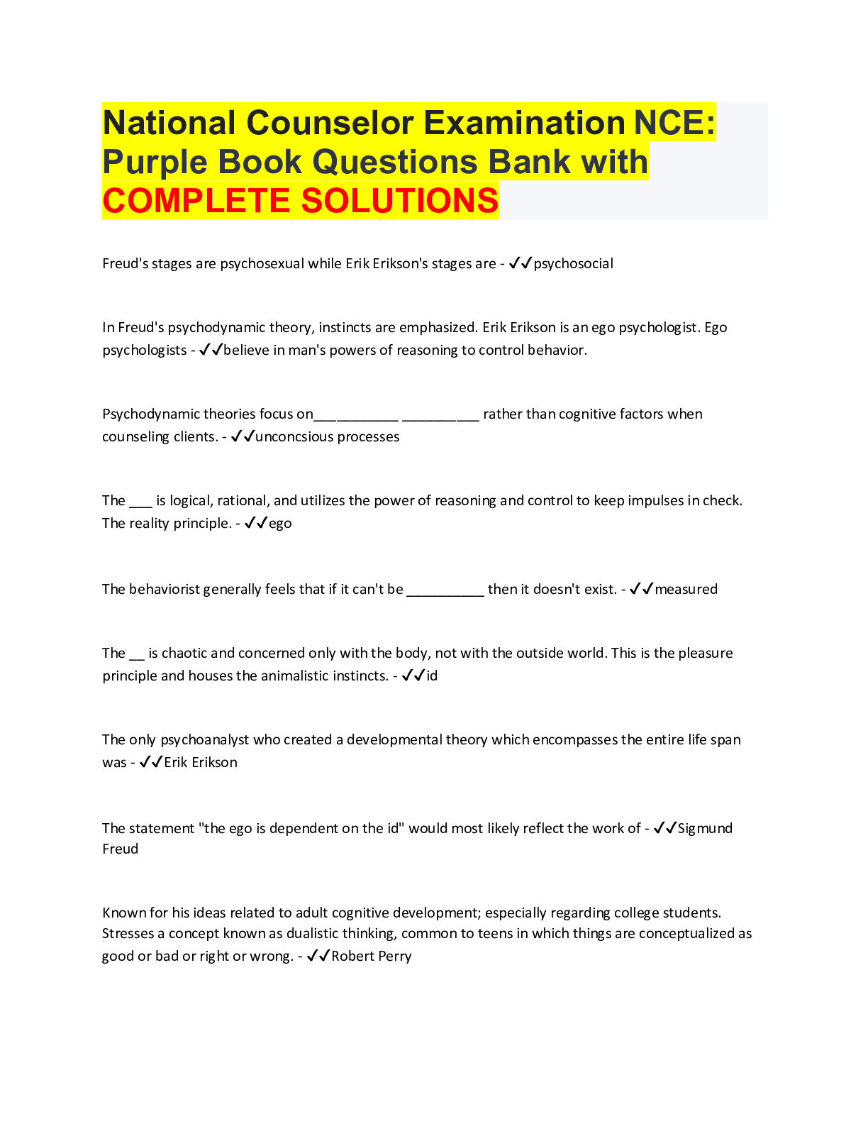National Counselor Examination NCE: Purple Book Questions Bank with ...