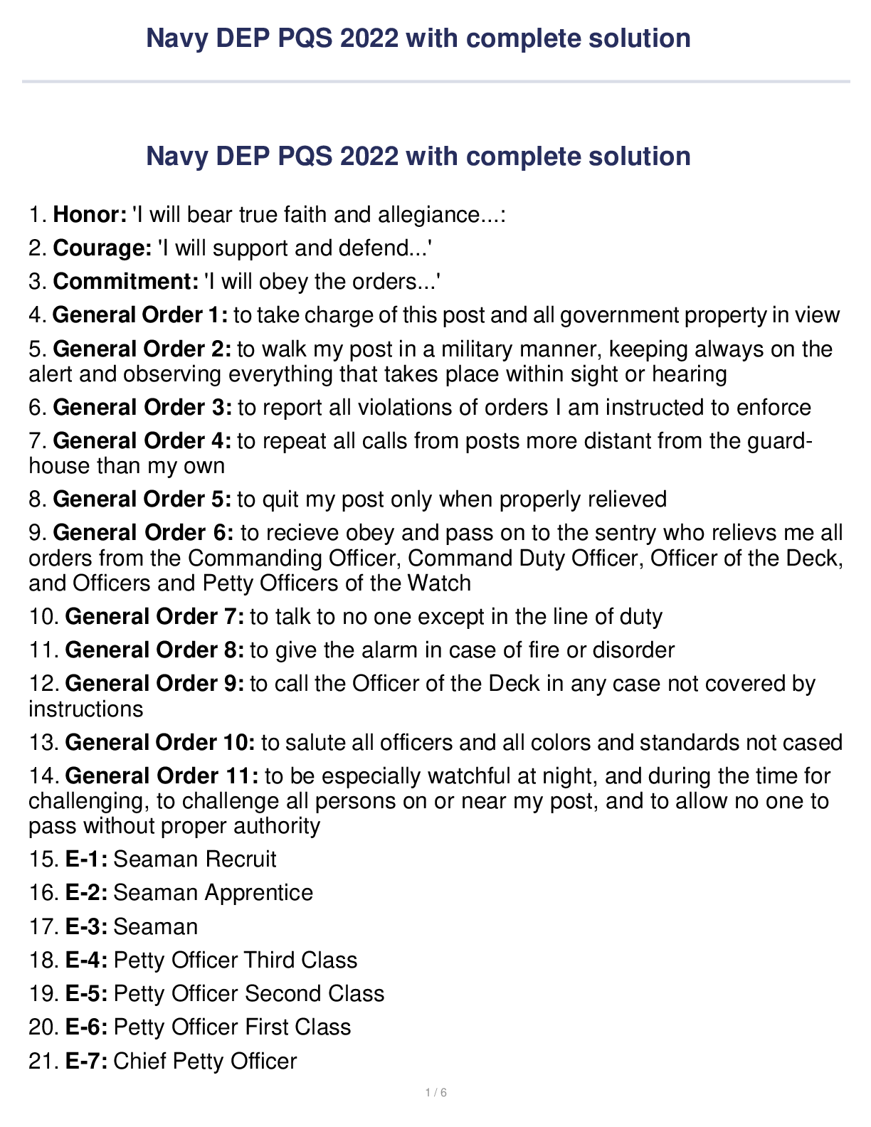 Navy DEP PQS 2022 with complete solution - Scholarfriends