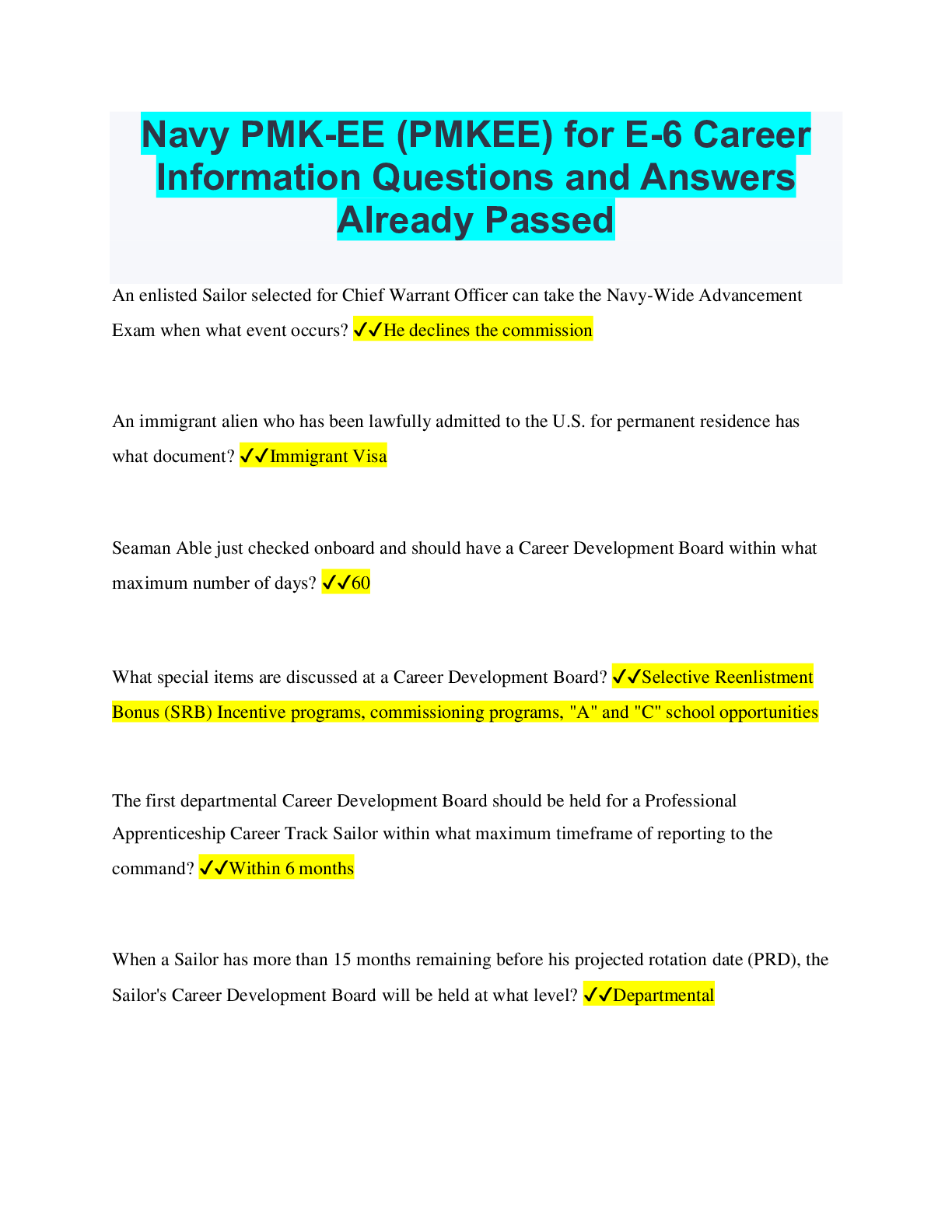 Navy PMK-EE (PMKEE) for E-6 Career Information Questions and Answers ...