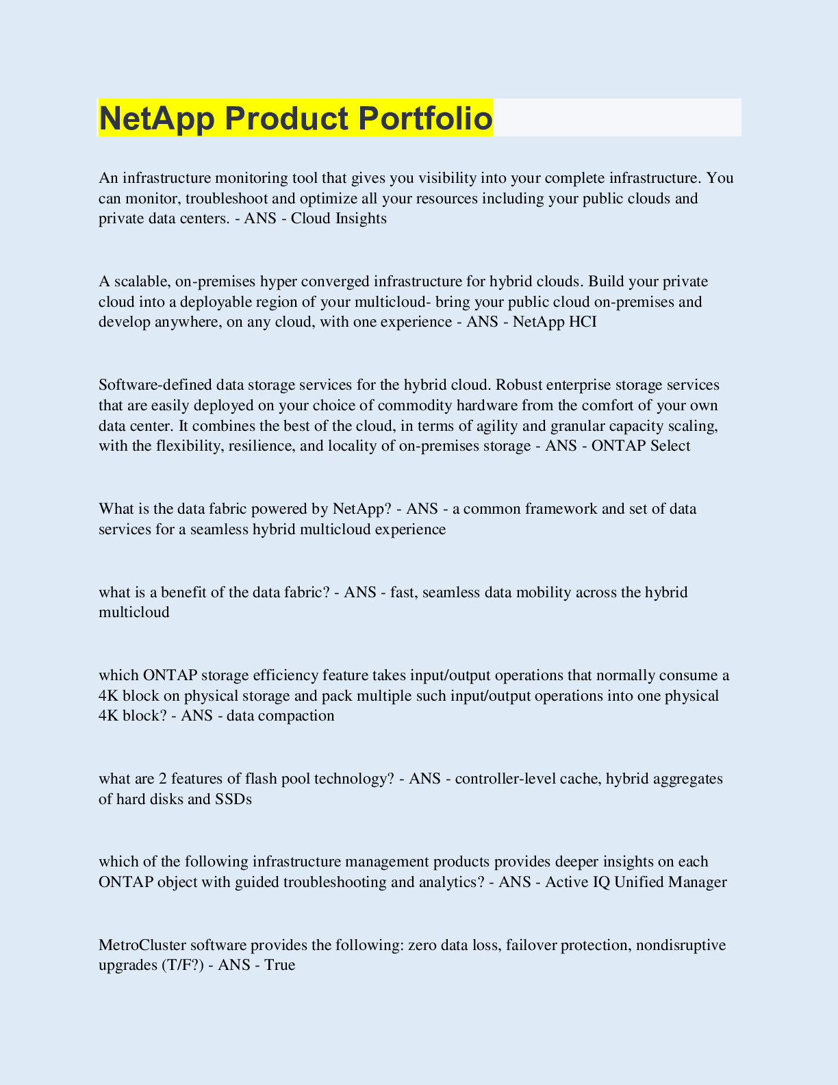 NetApp Product Portfolio | 30 Questions with 100% Correct Answers ...