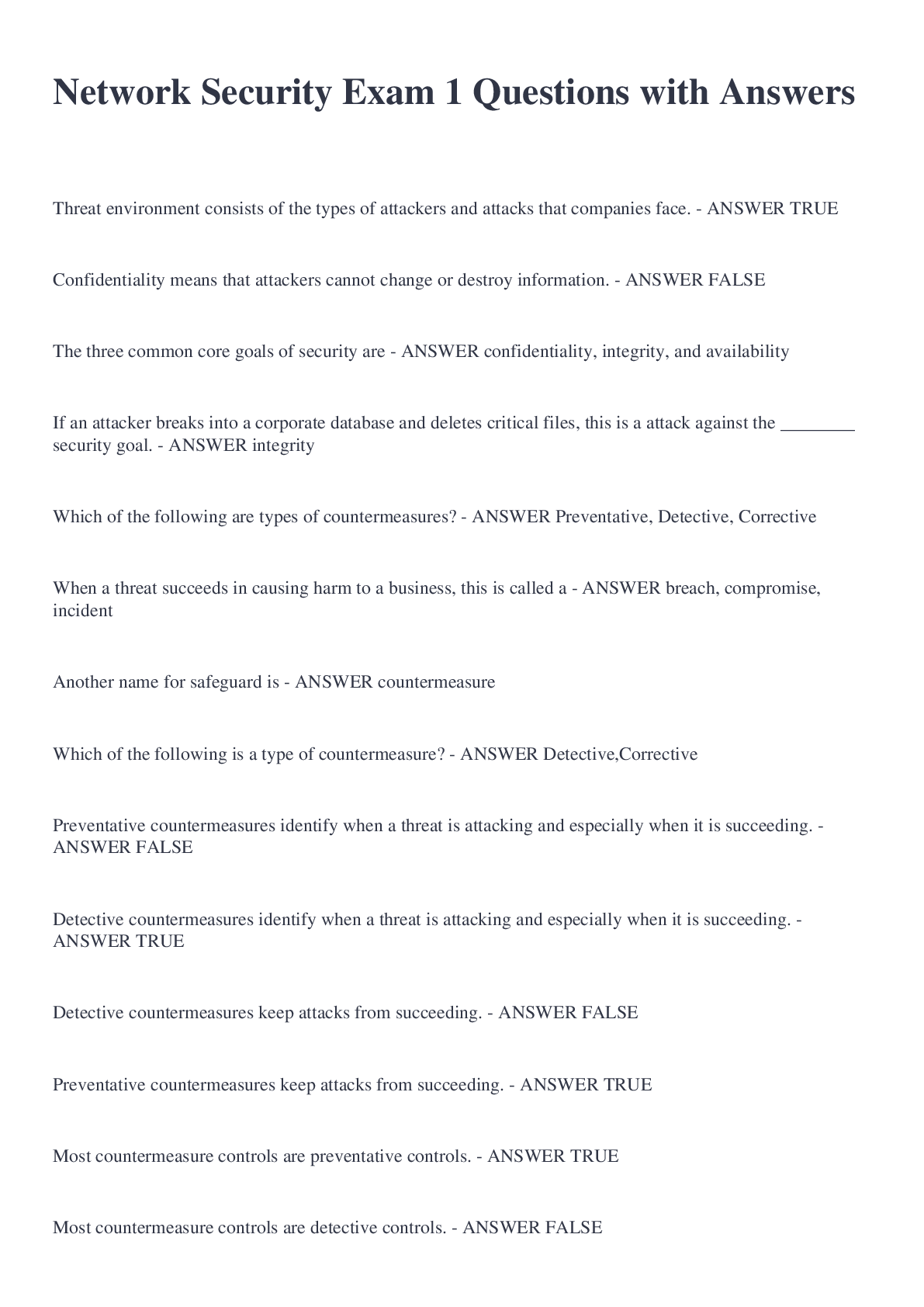 Network Security Exam 1 Questions with Answers - Scholarfriends