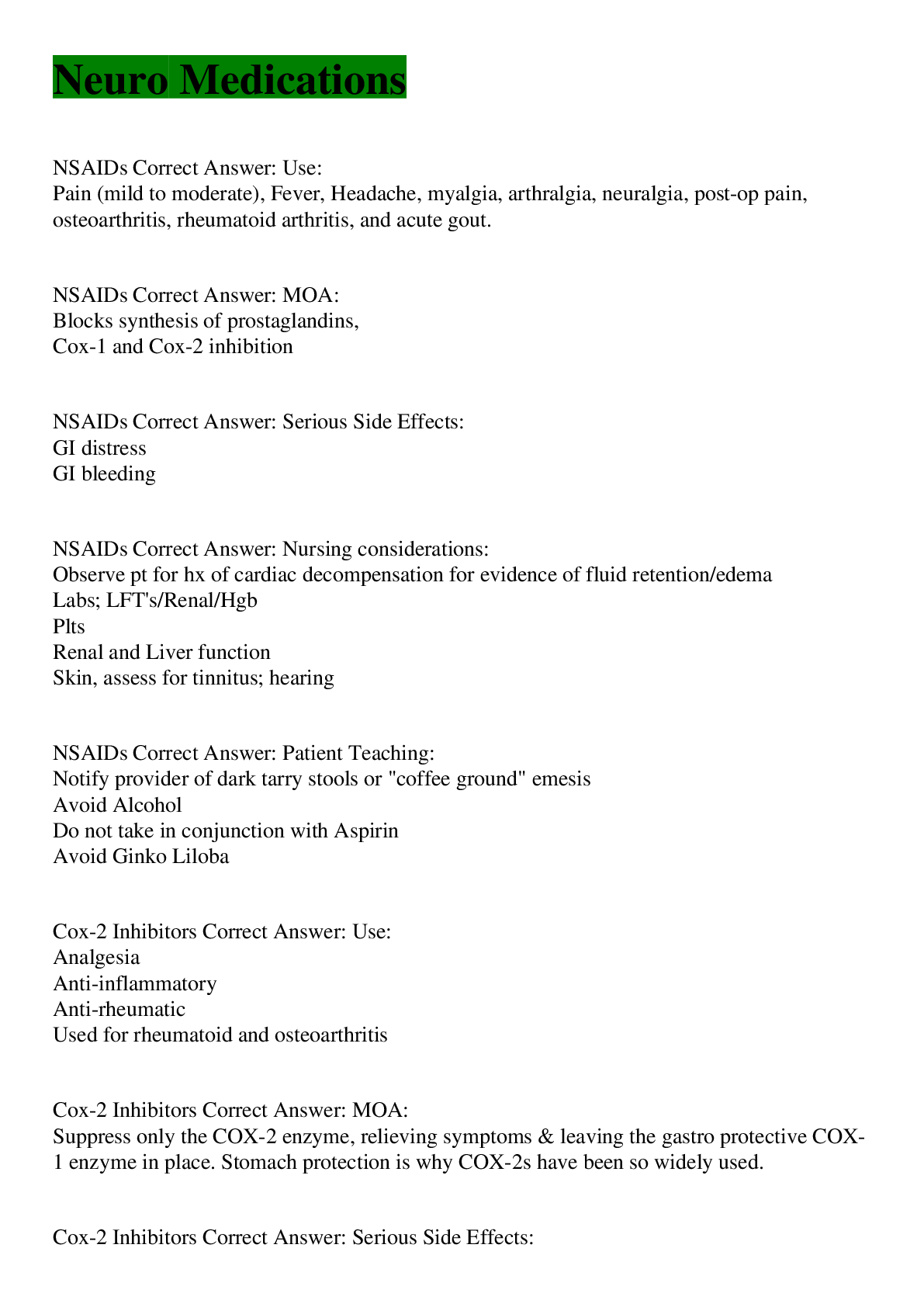 Neuro Medications COMPLETE SOLUTION - Scholarfriends