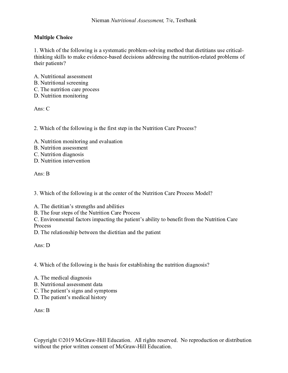Test Bank Nutritional Assessment, 7th Edition by David Nieman ...