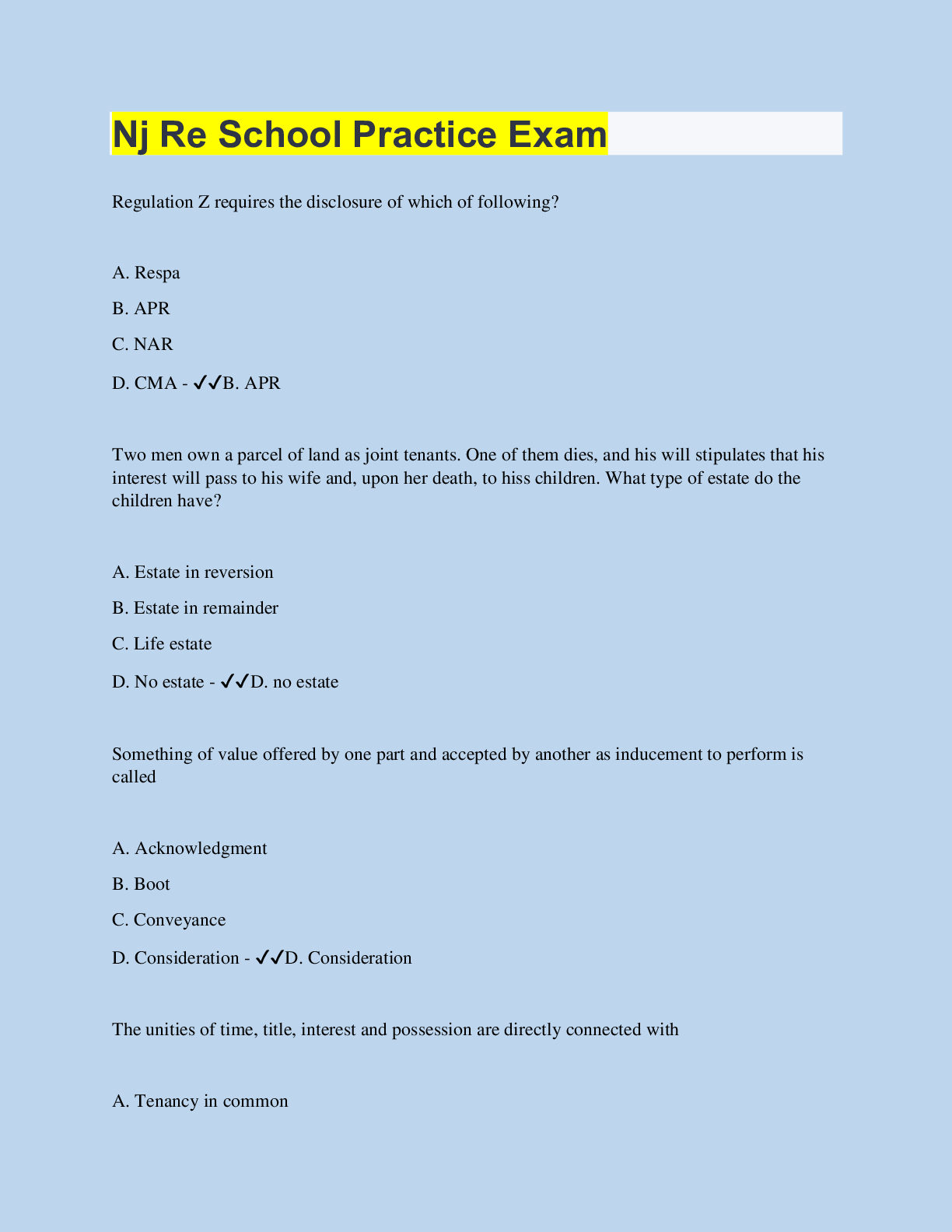 Nj Re School Practice Exam | 100 Questions with 100% Correct Answers ...