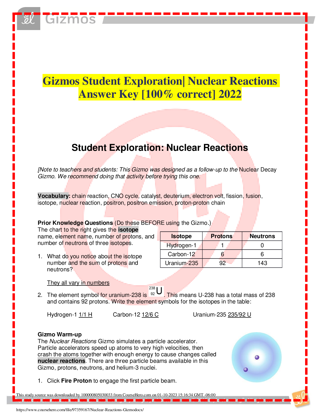 Gizmos Student Exploration| Nuclear Reactions Answer Key [100% correct ...