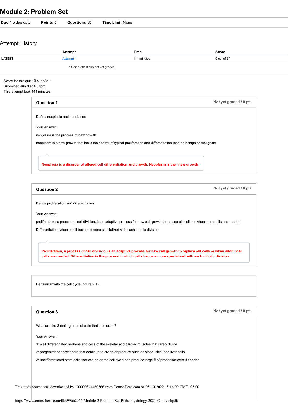 Nursing BS 231 Module 2 Problem Set Pathophysiology 2021- Portage ...
