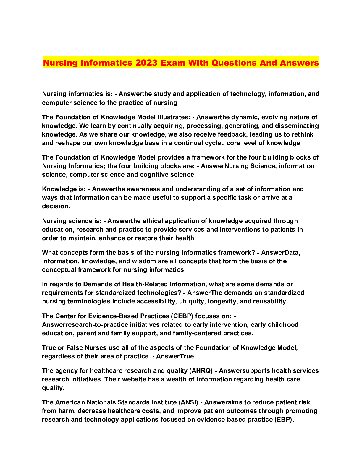 Nursing Informatics 2023 Exam With Questions And Answers ...