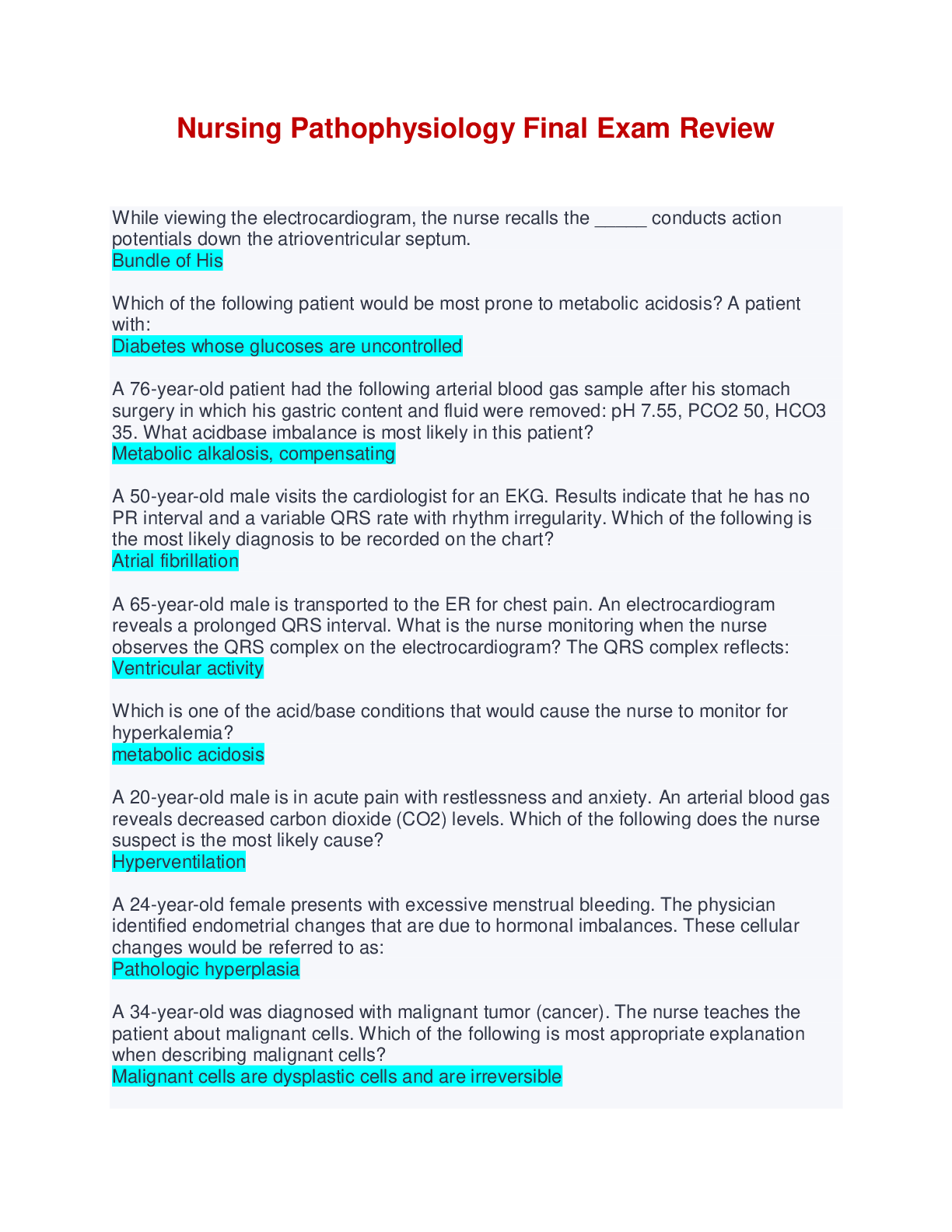 Nursing Pathophysiology Final Exam Review – Scholarfriends - Scholarfriends