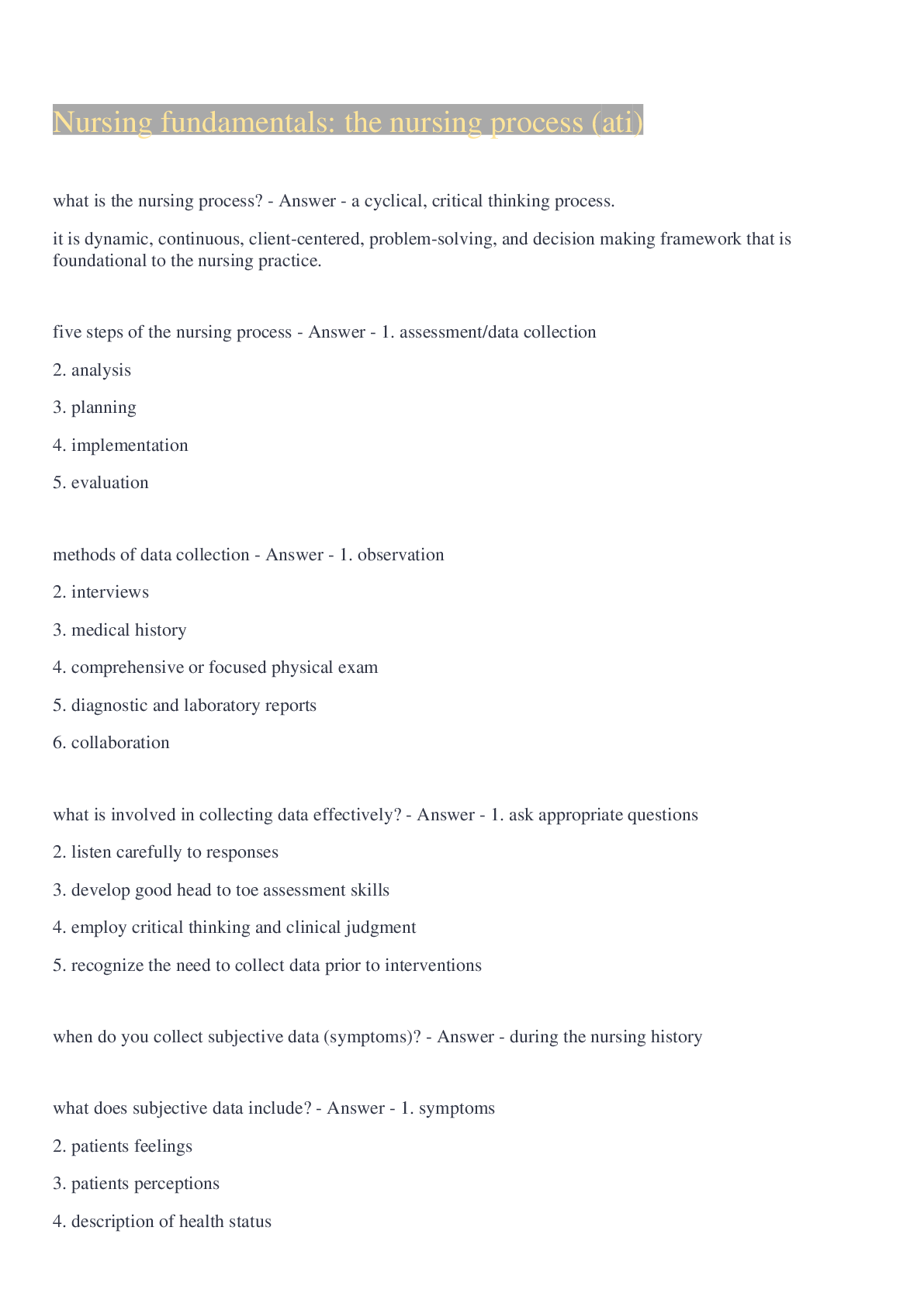 Nursing fundamentals: the nursing process (ati) - Scholarfriends