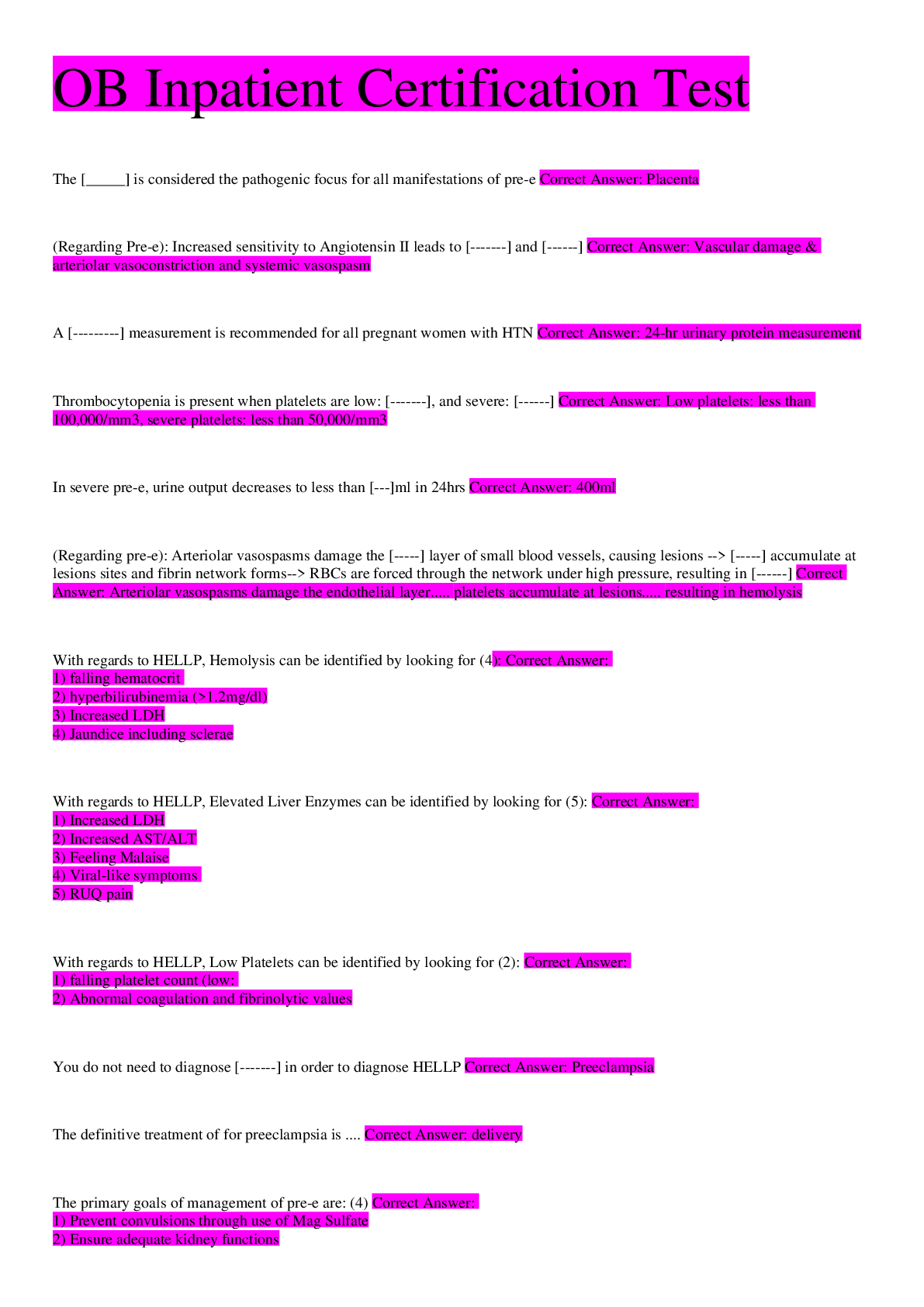 OB Inpatient Certification Test - Scholarfriends