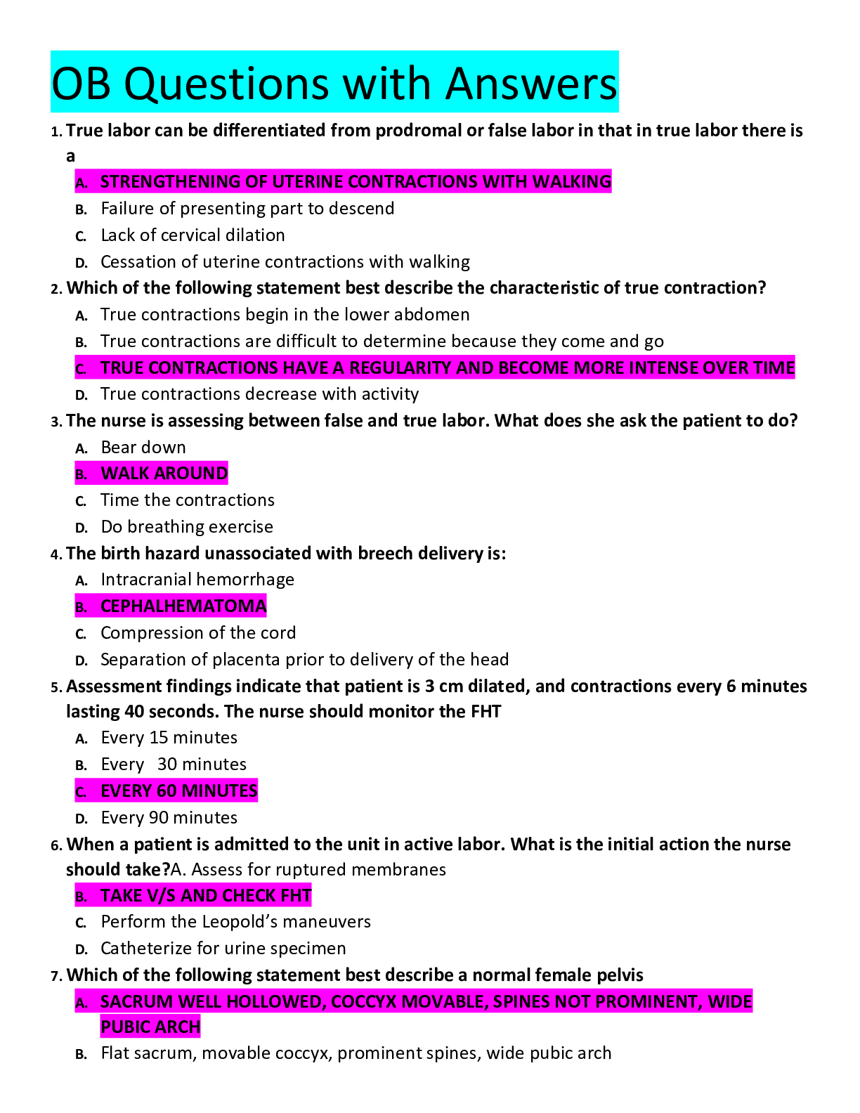 OB Questions & Answers : 100% Verified Questions & Answers: Guaranteed ...