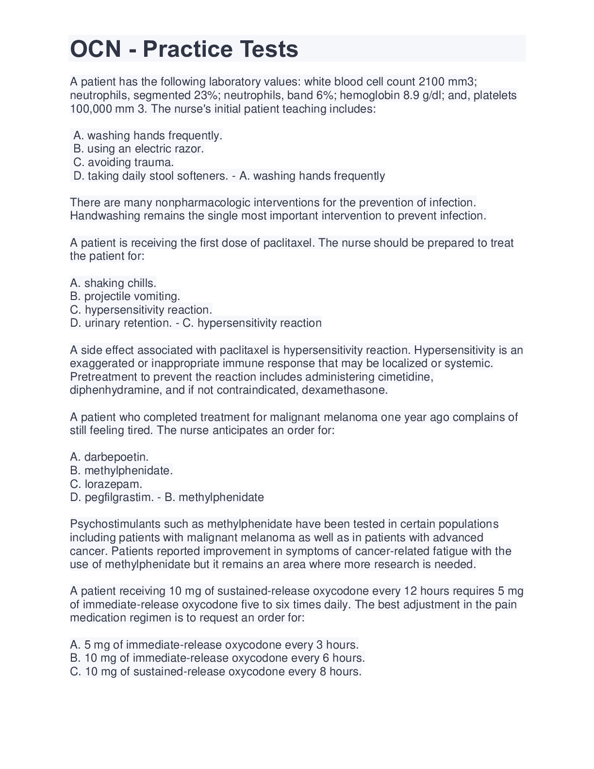 OCN - Practice Tests - Scholarfriends