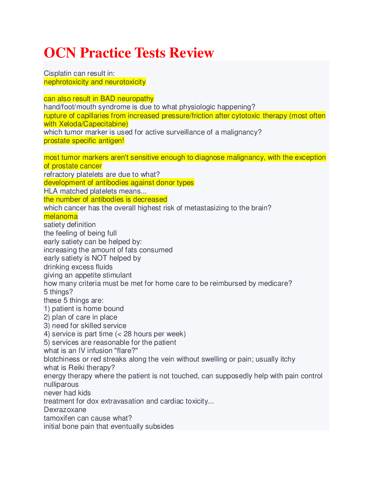 OCN Practice Tests Review Exams Questions and Answers - Scholarfriends