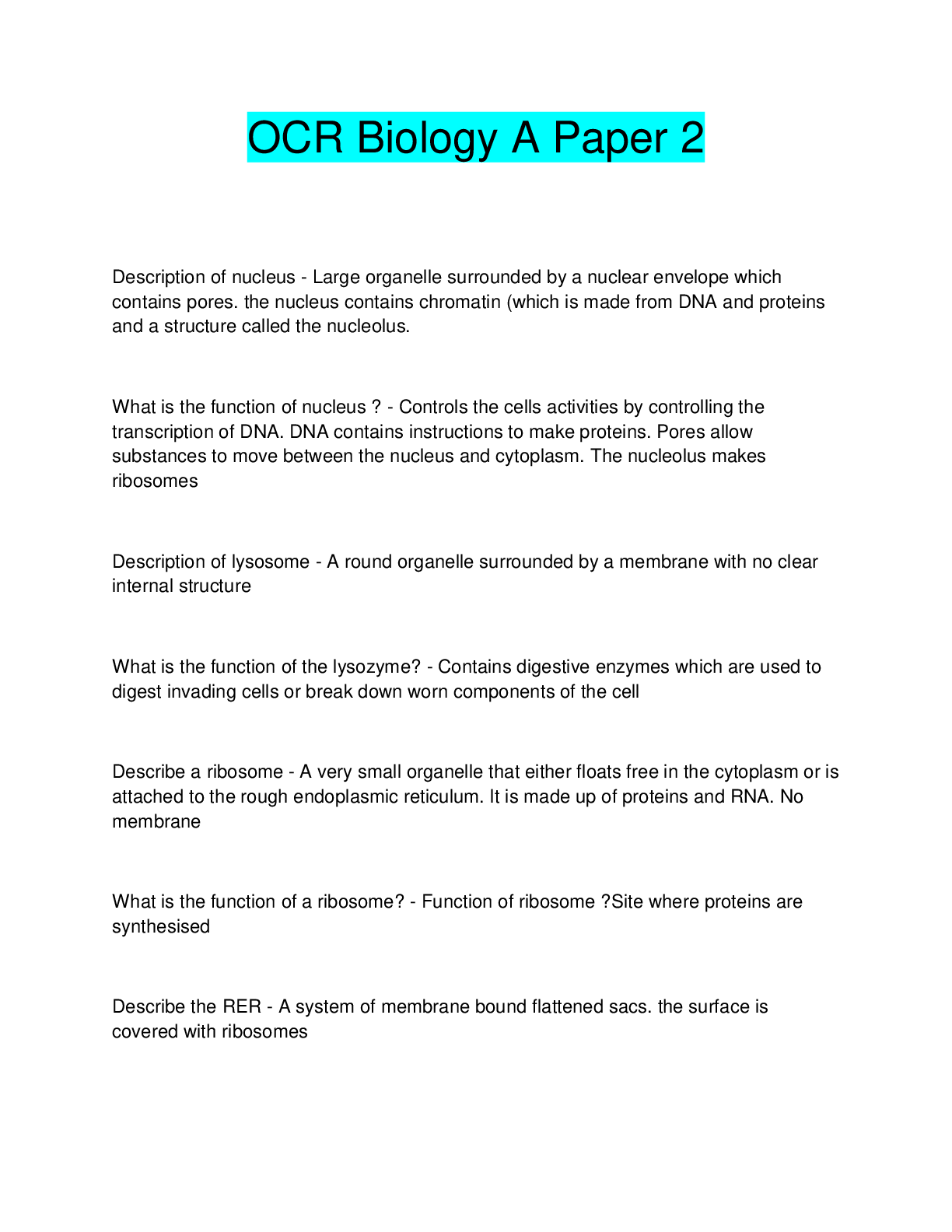 OCR Biology A Paper 2 - Scholarfriends