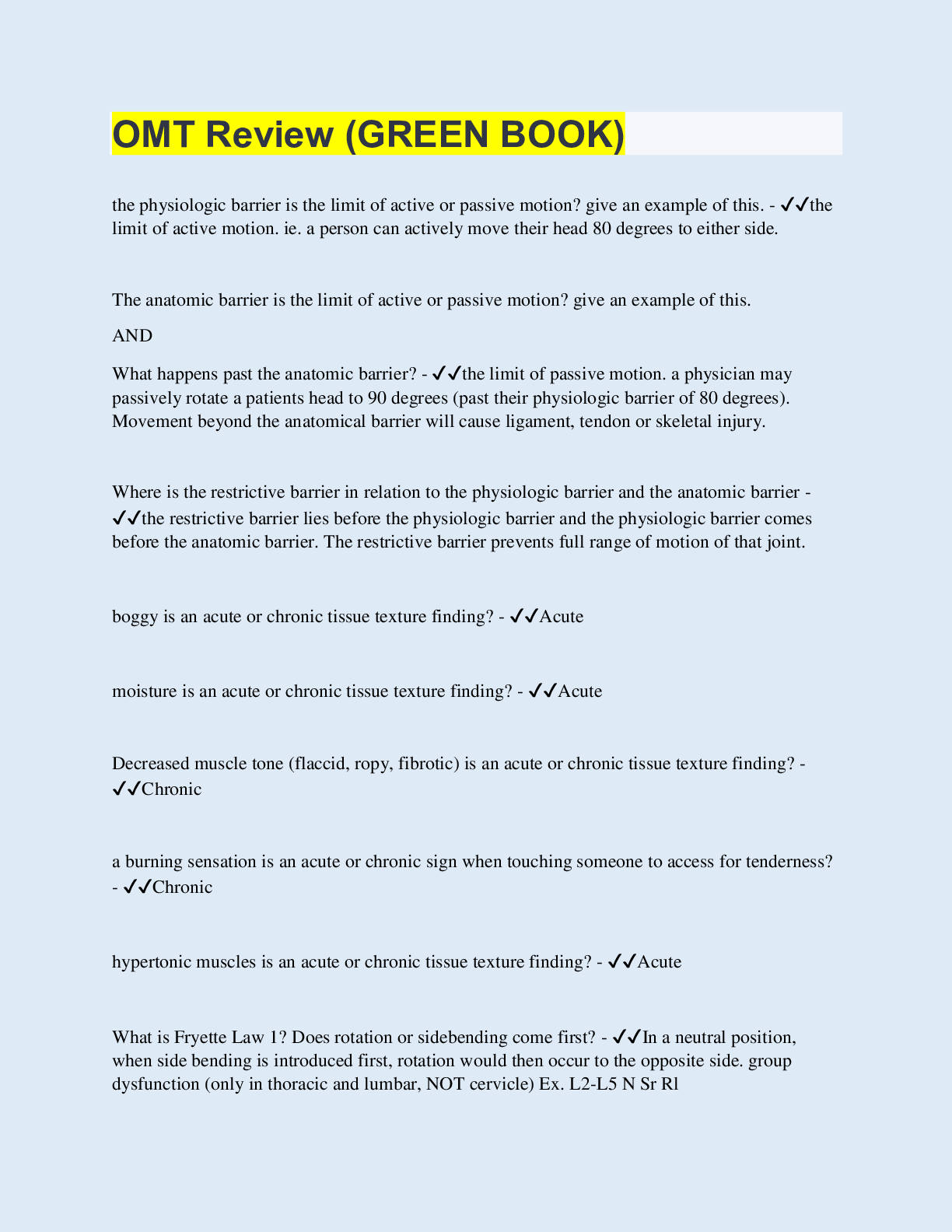 OMT Review (GREEN BOOK) | 110 Questions with 100% Correct Answers ...