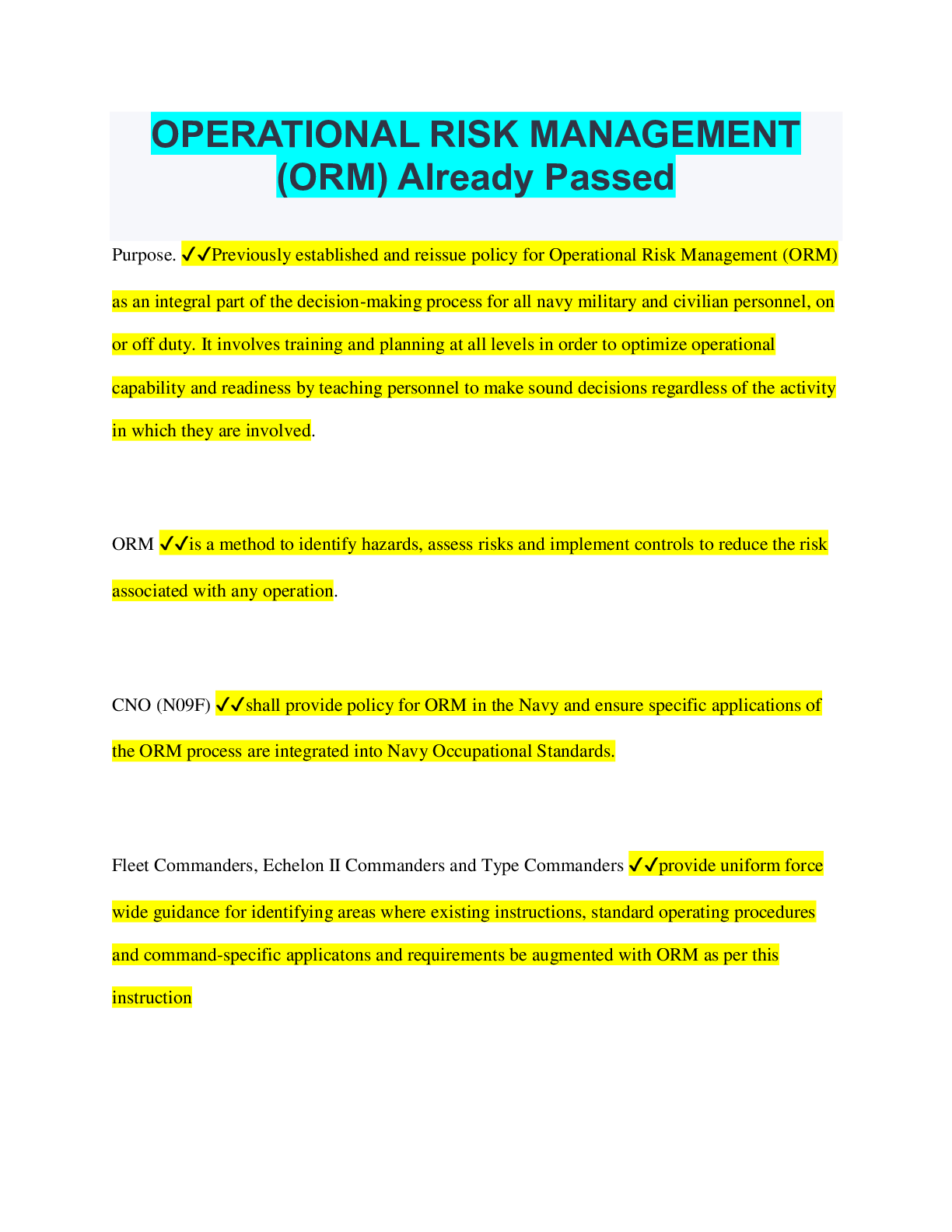 OPERATIONAL RISK MANAGEMENT (ORM) Already Passed - Scholarfriends