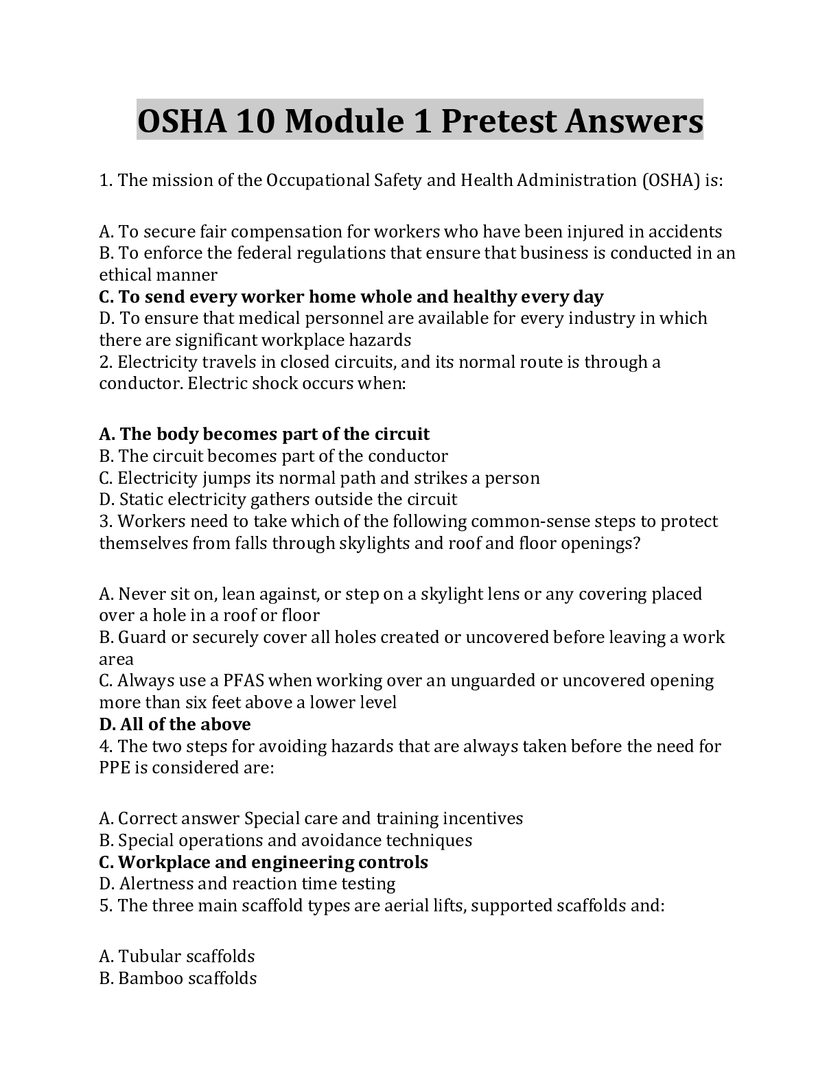 OSHA 10 Module 1 Pretest Questions And Answers - Scholarfriends