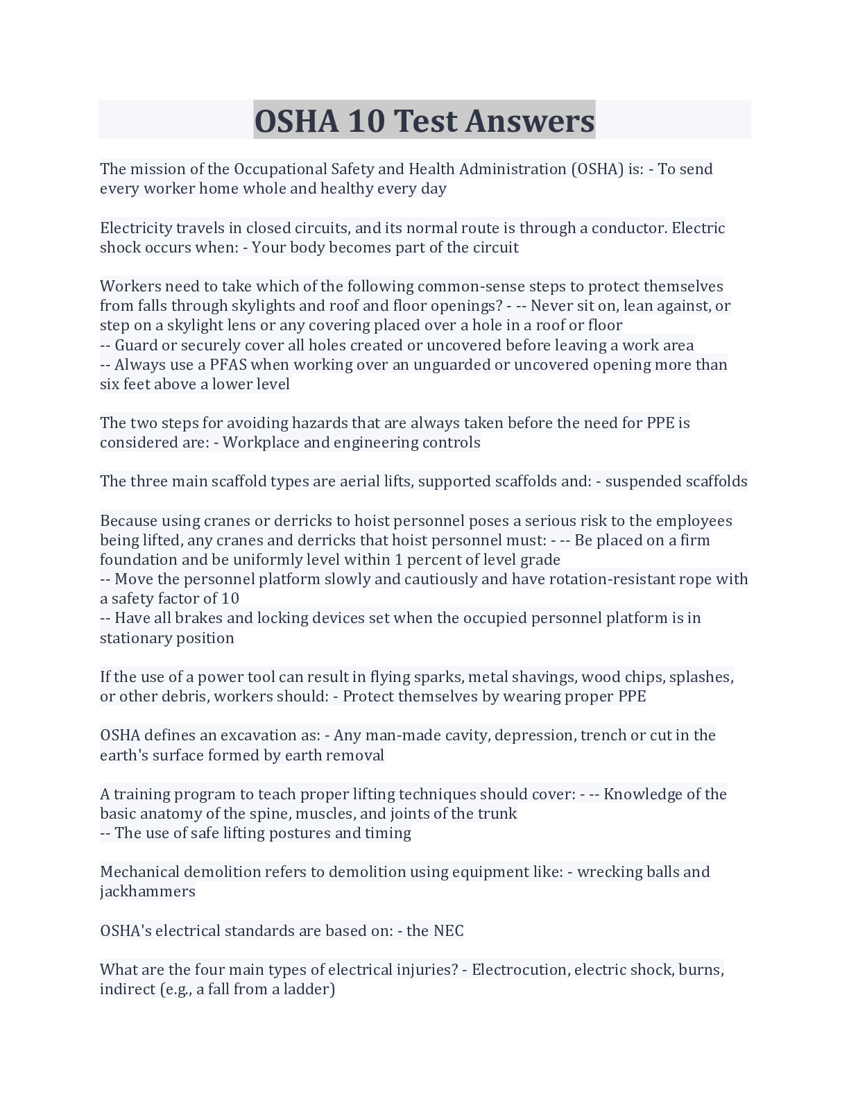 OSHA 10 Test Questions And Answers - Scholarfriends