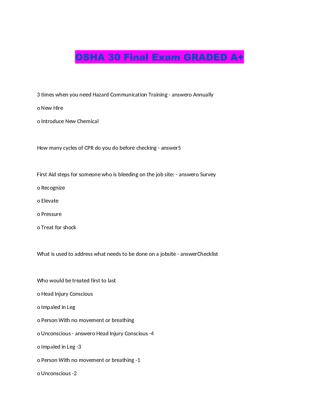OSHA 30 Final Exam GRADED A+ - Scholarfriends