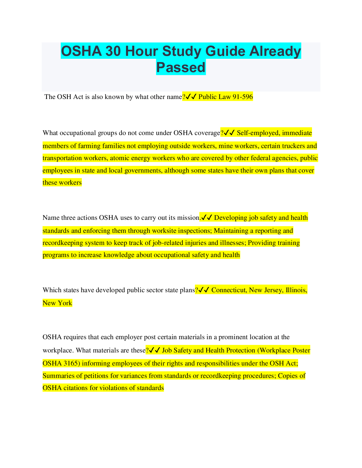 OSHA 30 Hour Study Guide Already Passed - Scholarfriends