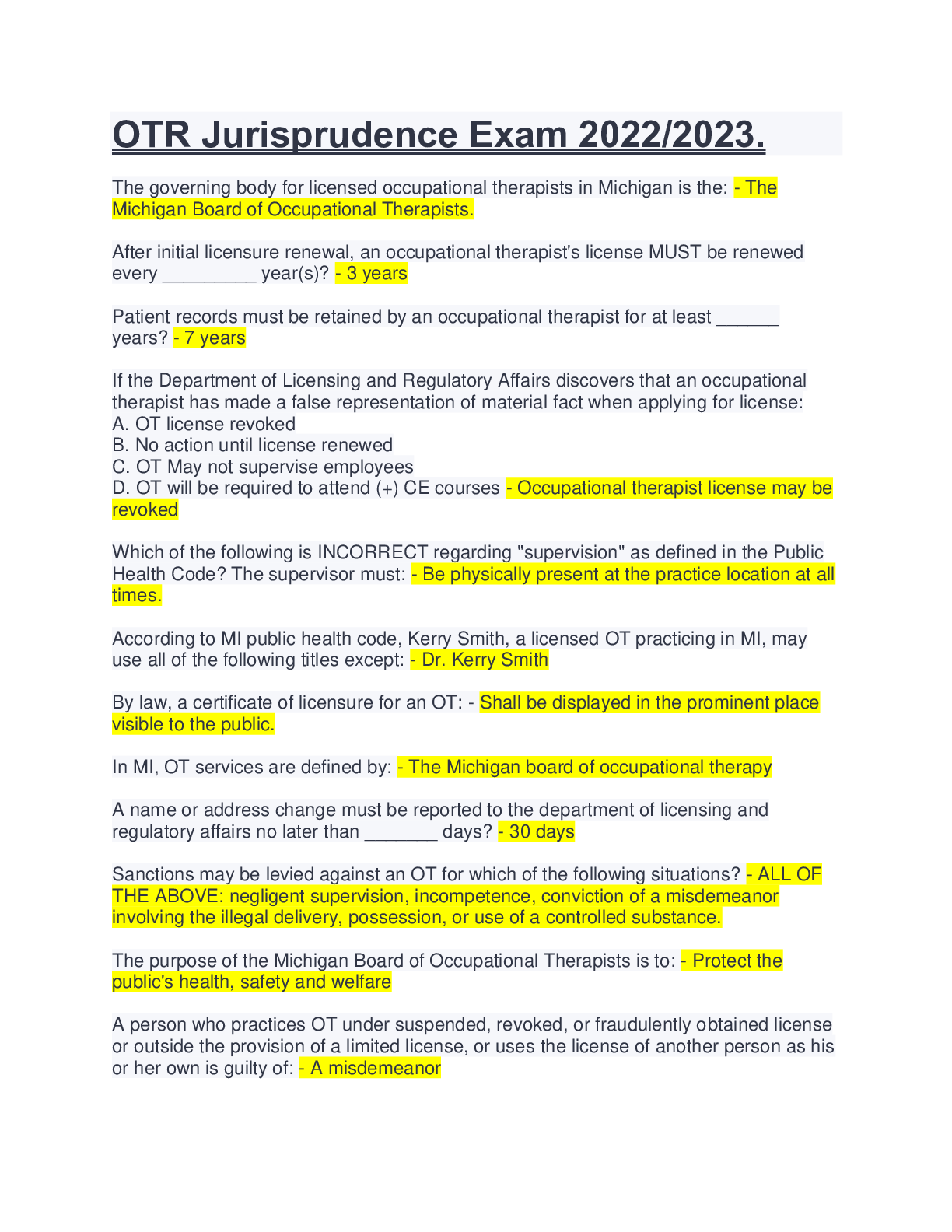OTR Jurisprudence Exam 2022_Answered - Scholarfriends