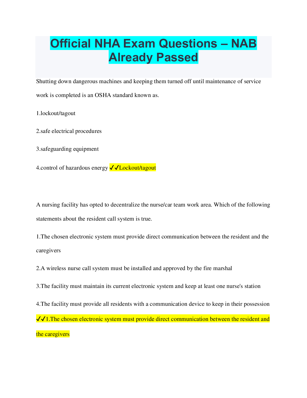 Official NHA Exam Questions – NAB With Complete Solution - Scholarfriends