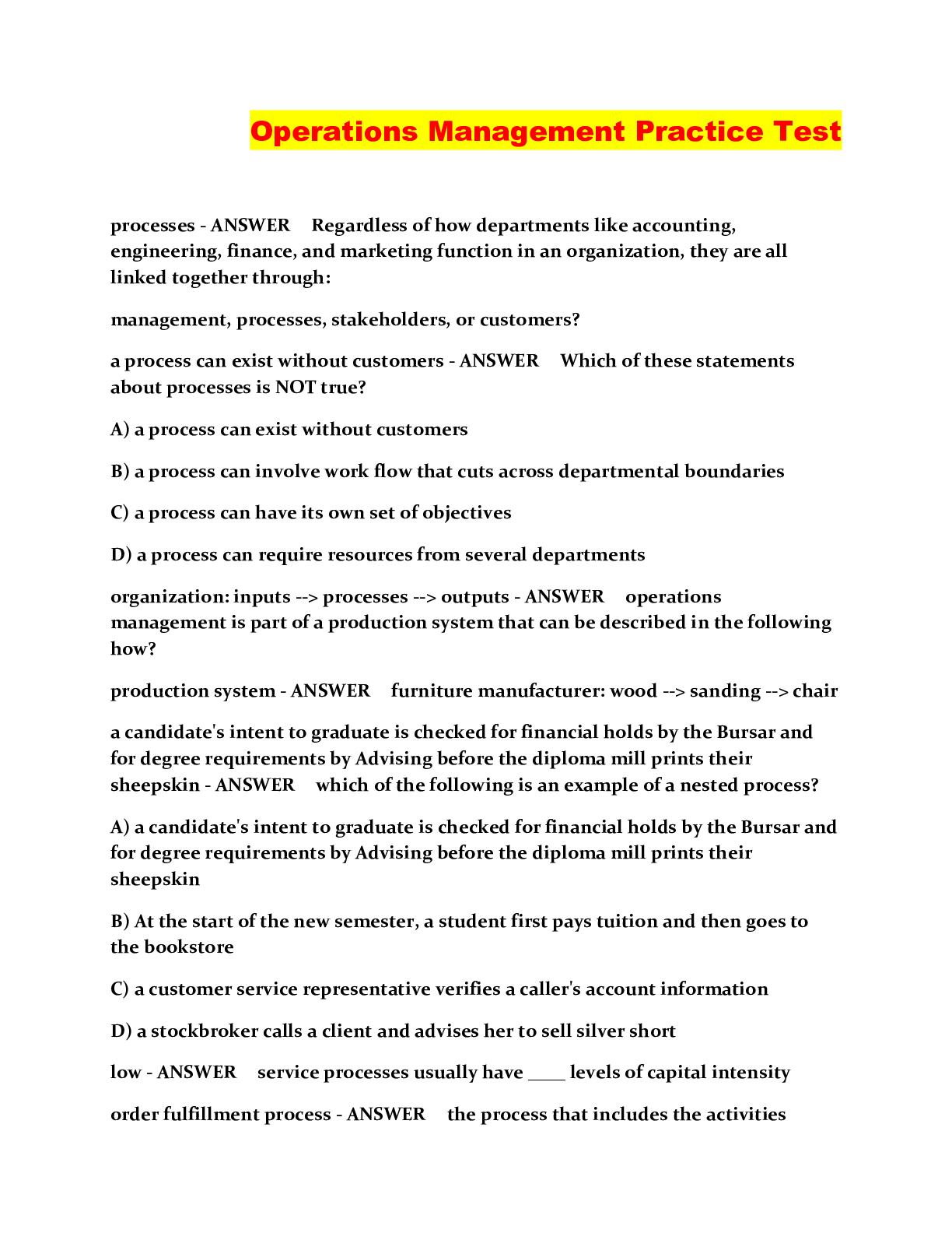 Operations Management Practice Test - Scholarfriends