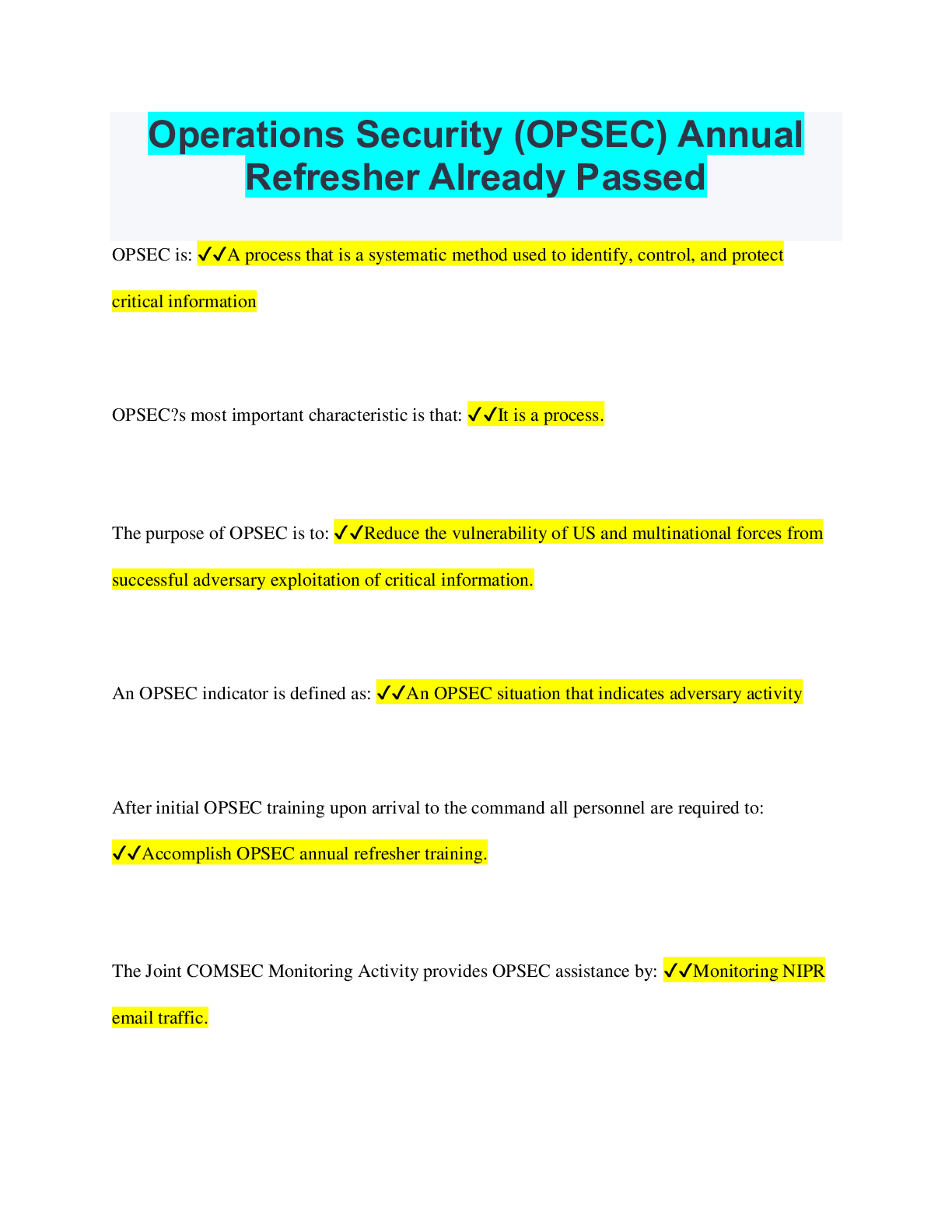 Operations Security (OPSEC) Annual Refresher Already Passed ...