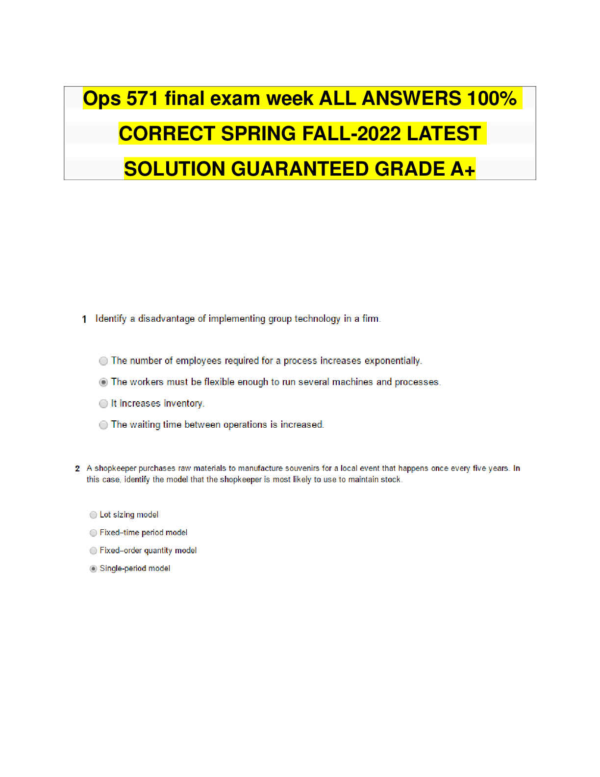 Ops 571 final exam week ALL ANSWERS 100% CORRECT SPRING FALL-2022 ...