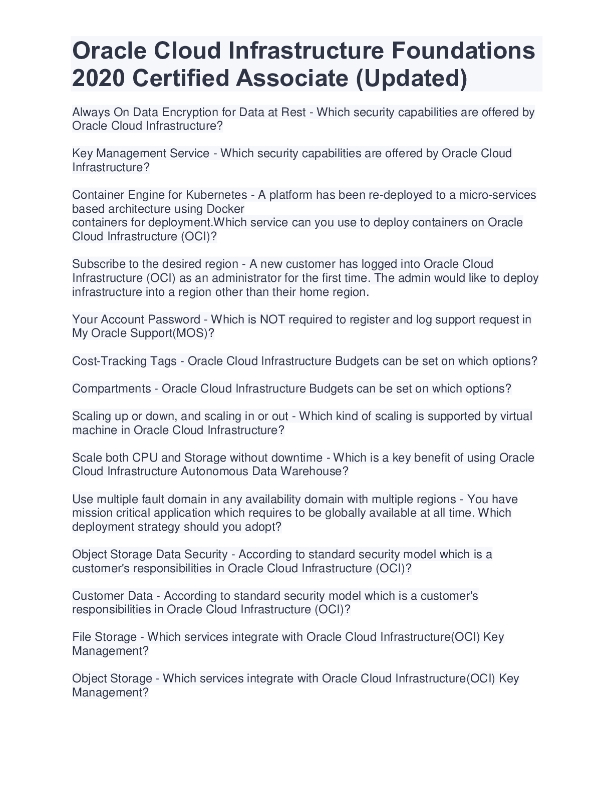 Oracle Cloud Infrastructure Foundations 2020 Certified Associate ...