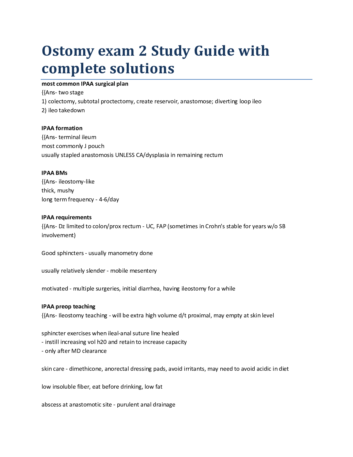 Ostomy exam 2 Study Guide with complete solutions - Scholarfriends