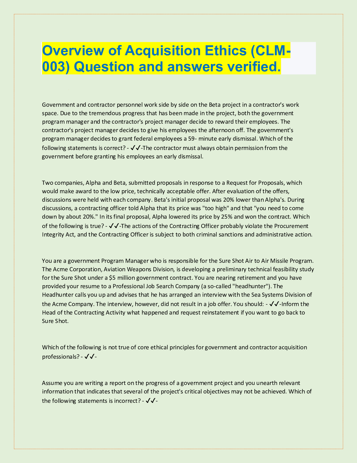 ACQ 0030 Overview of Acquisition Ethics - Scholarfriends