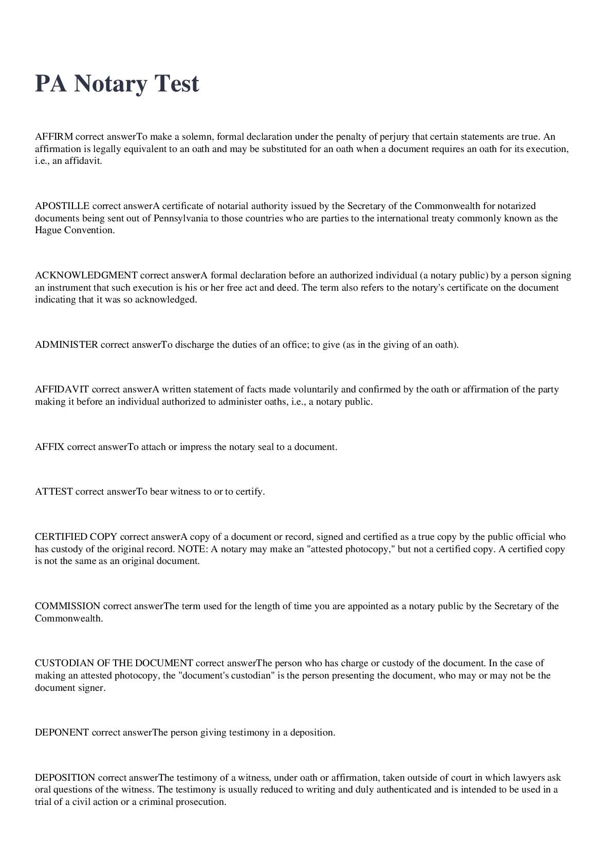 PA Notary Test exam 2022/2023 with 100% correct answers - Scholarfriends