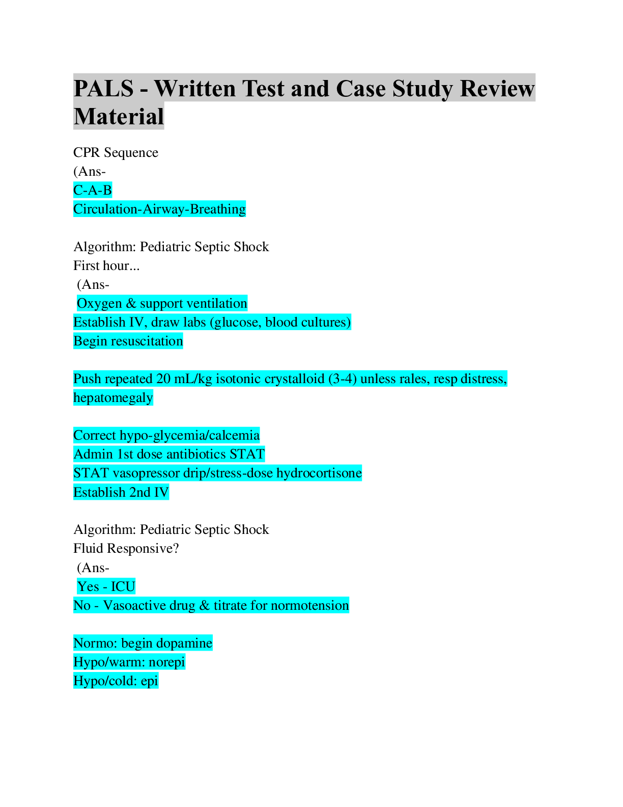 PALS - Written Test and Case Study Review Material - Scholarfriends