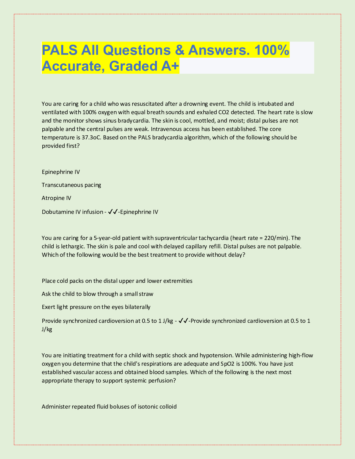 PALS All possible Questions and answers 2022/2023 (graded A ...