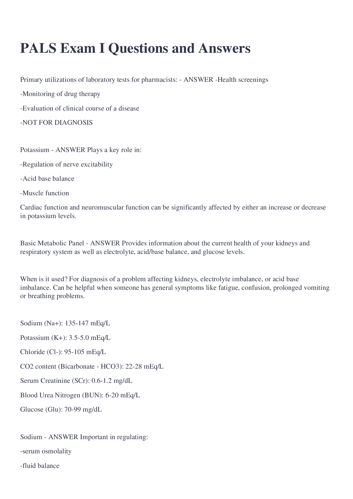 PALS Exam I Questions and Answers - Scholarfriends