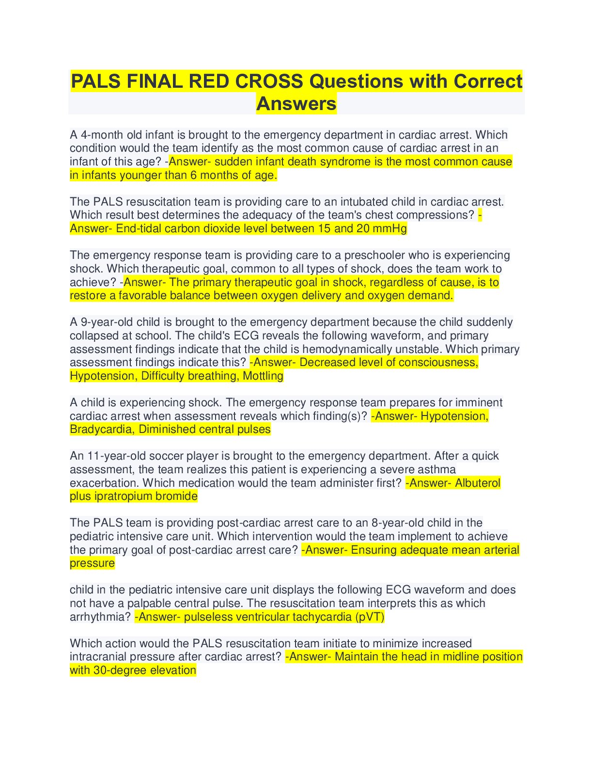 PALS FINAL RED CROSS Questions with Correct Answers - Scholarfriends