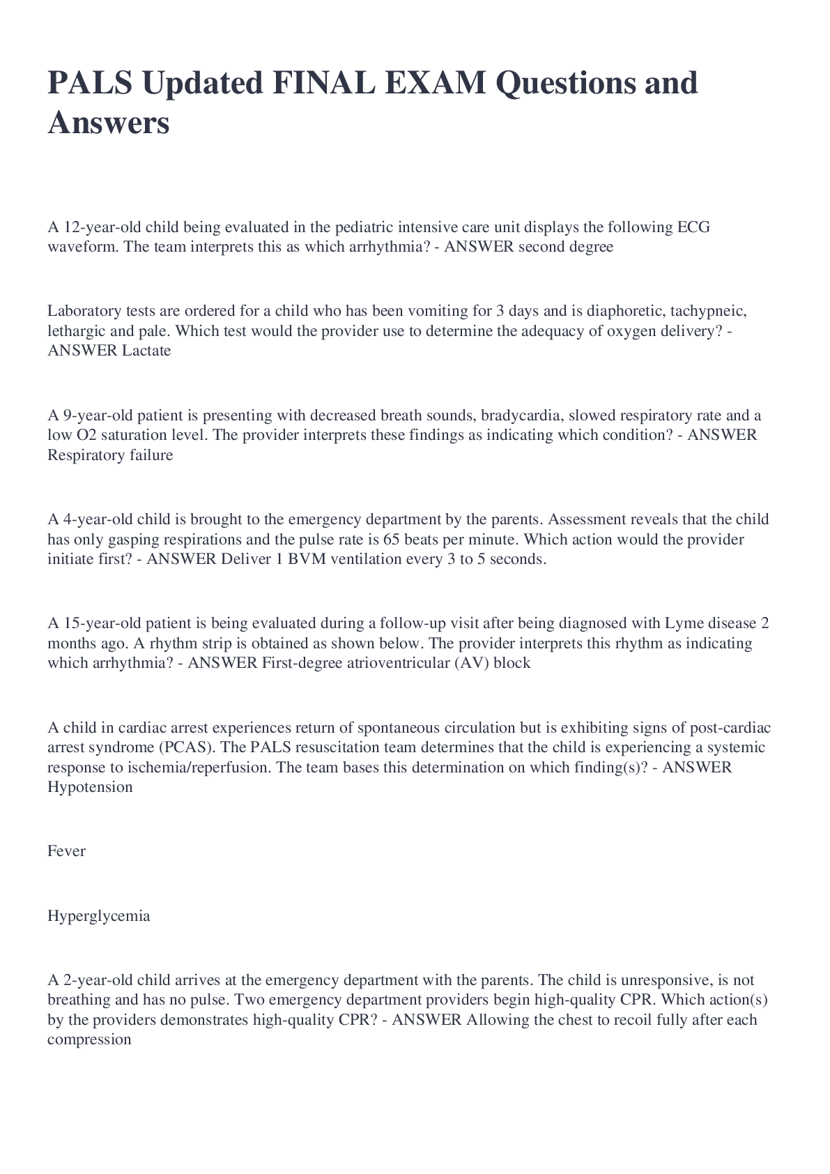 PALS Updated FINAL EXAM Questions and Answers - Scholarfriends