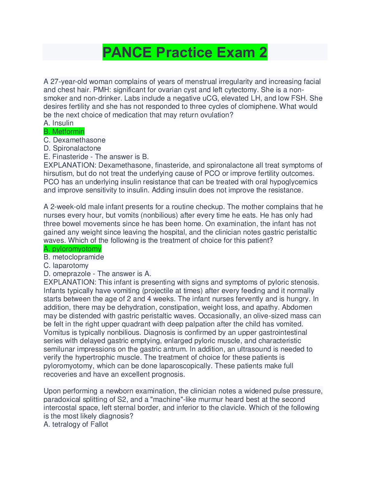 PANCE Practice Exam 2 Questions And Answers( , Score An A) - Scholarfriends