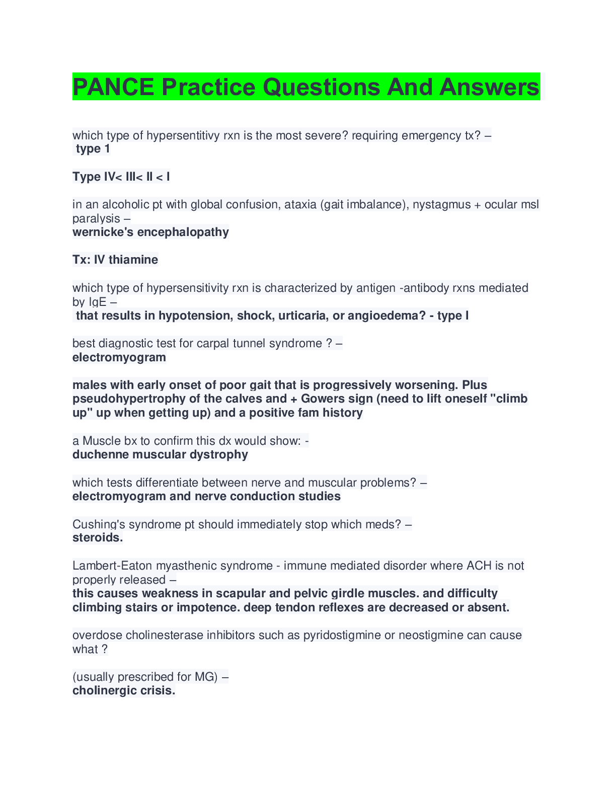 PANCE Practice Questions And Answers( 100% Correct)Rated A - Scholarfriends